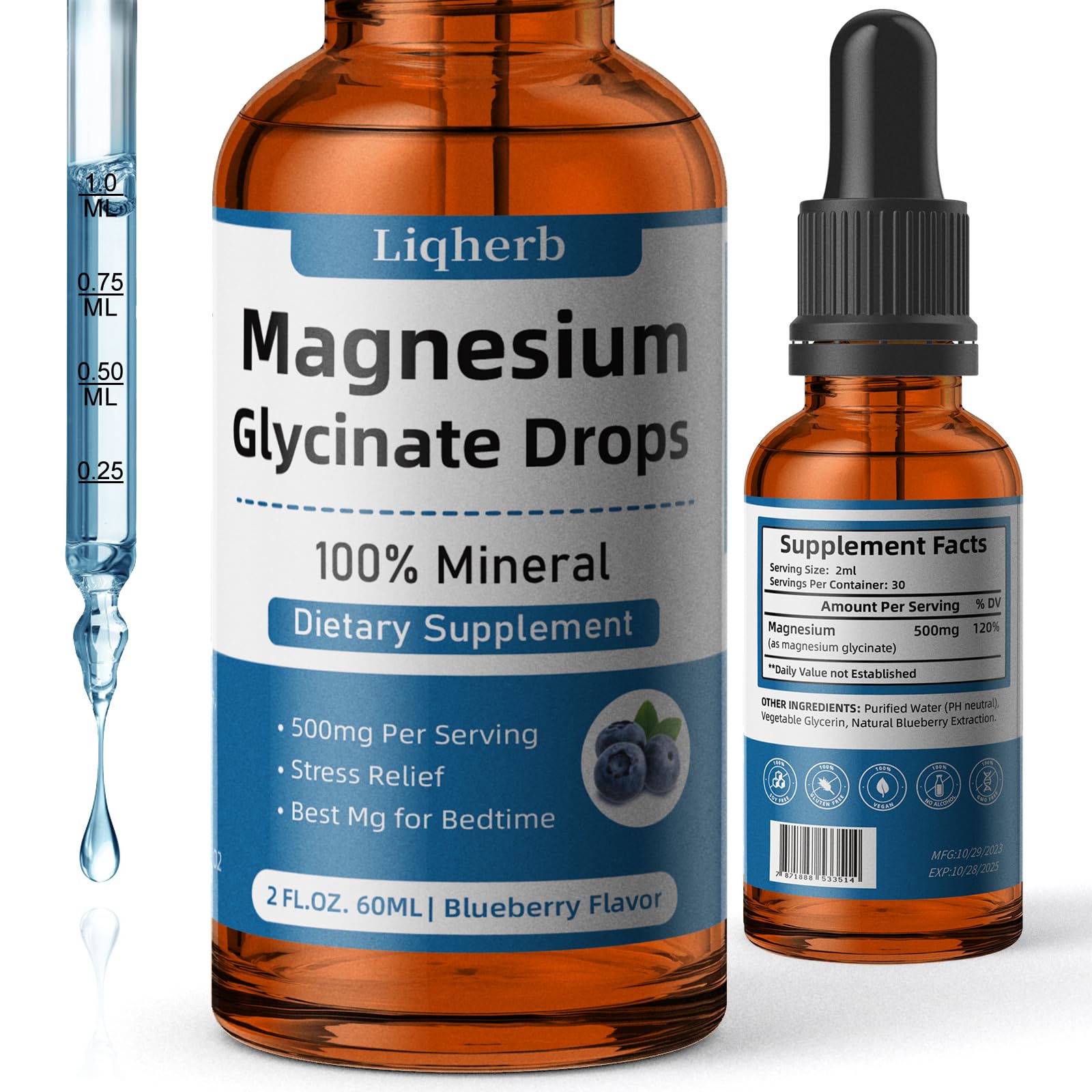 Magnesium Glycinate Liquid 500mg, for Adults &Kids, No Melatonin ...