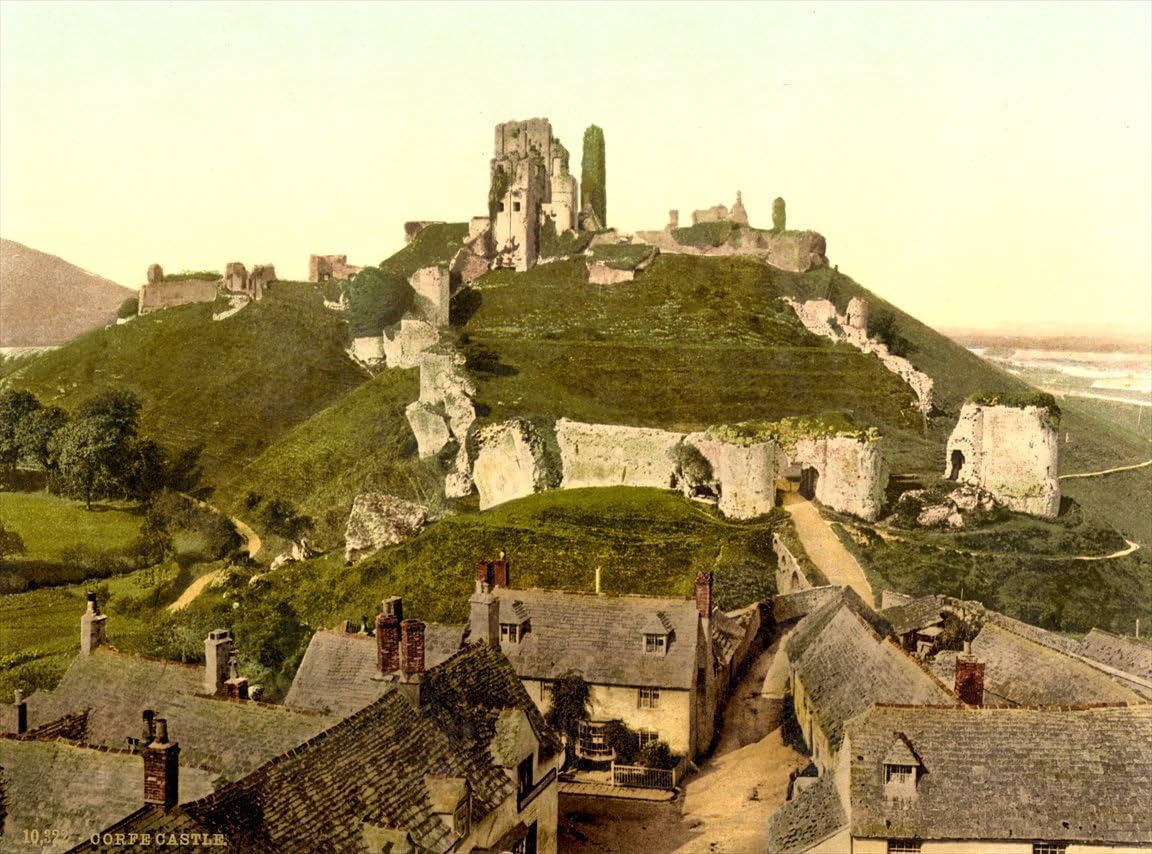 Vintage de las Islas Británicas fotografía CORFE castillo en Devon ...