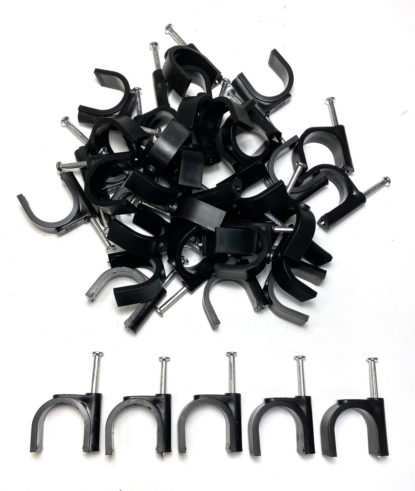 TR Cable® Pack of 50 Round Black Cable Clips with Strong Nails ...