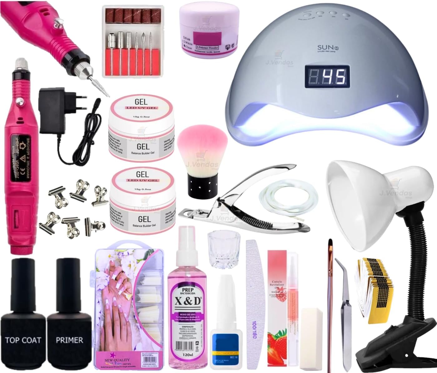 Kit De Unha Gel Acrigel Manicure Iniciantes Profissional Luminária ...