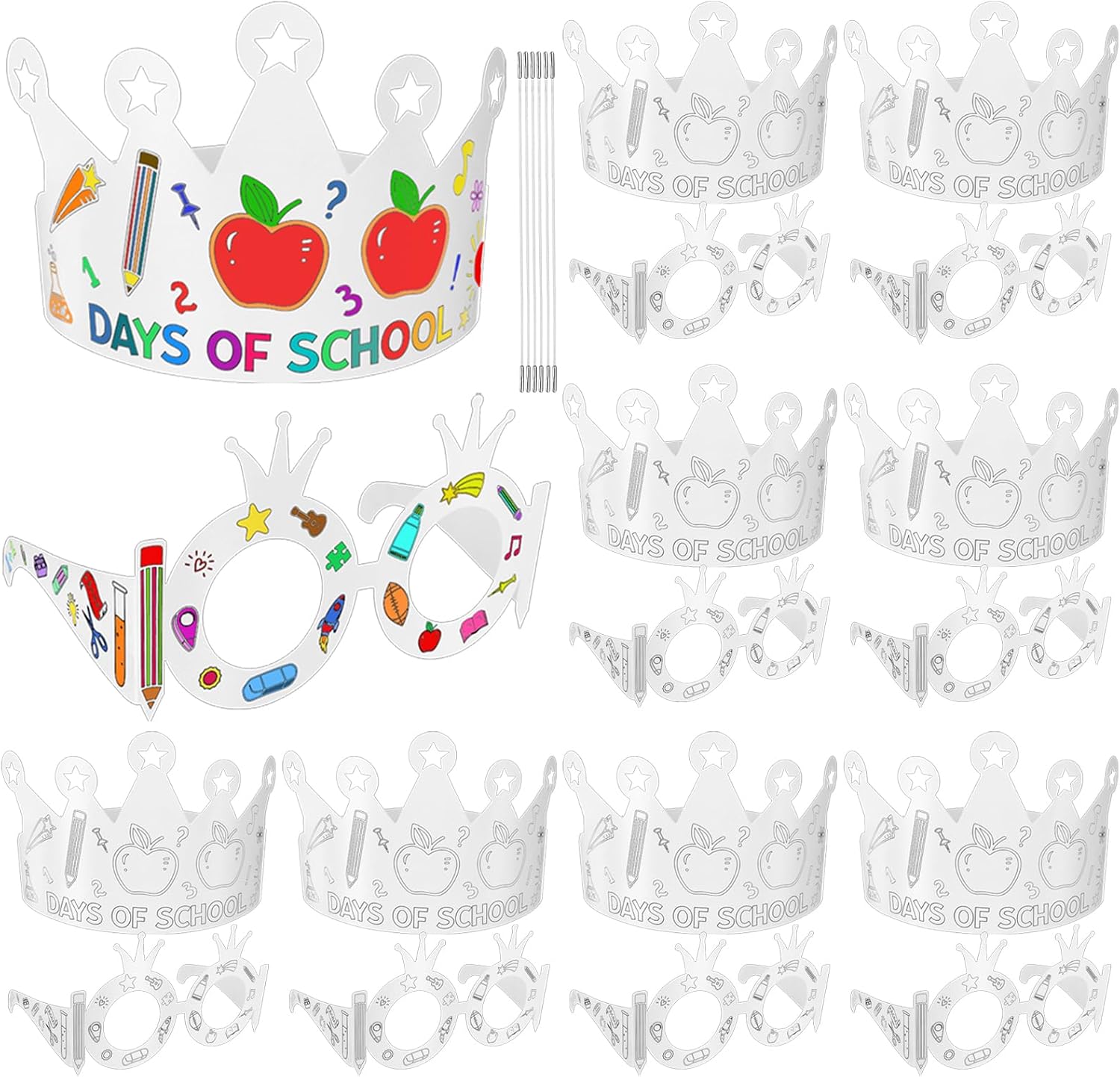 Amazon.com: Oppaxf 100 PCS 100th Day of School Craft Crowns and Glasses ...