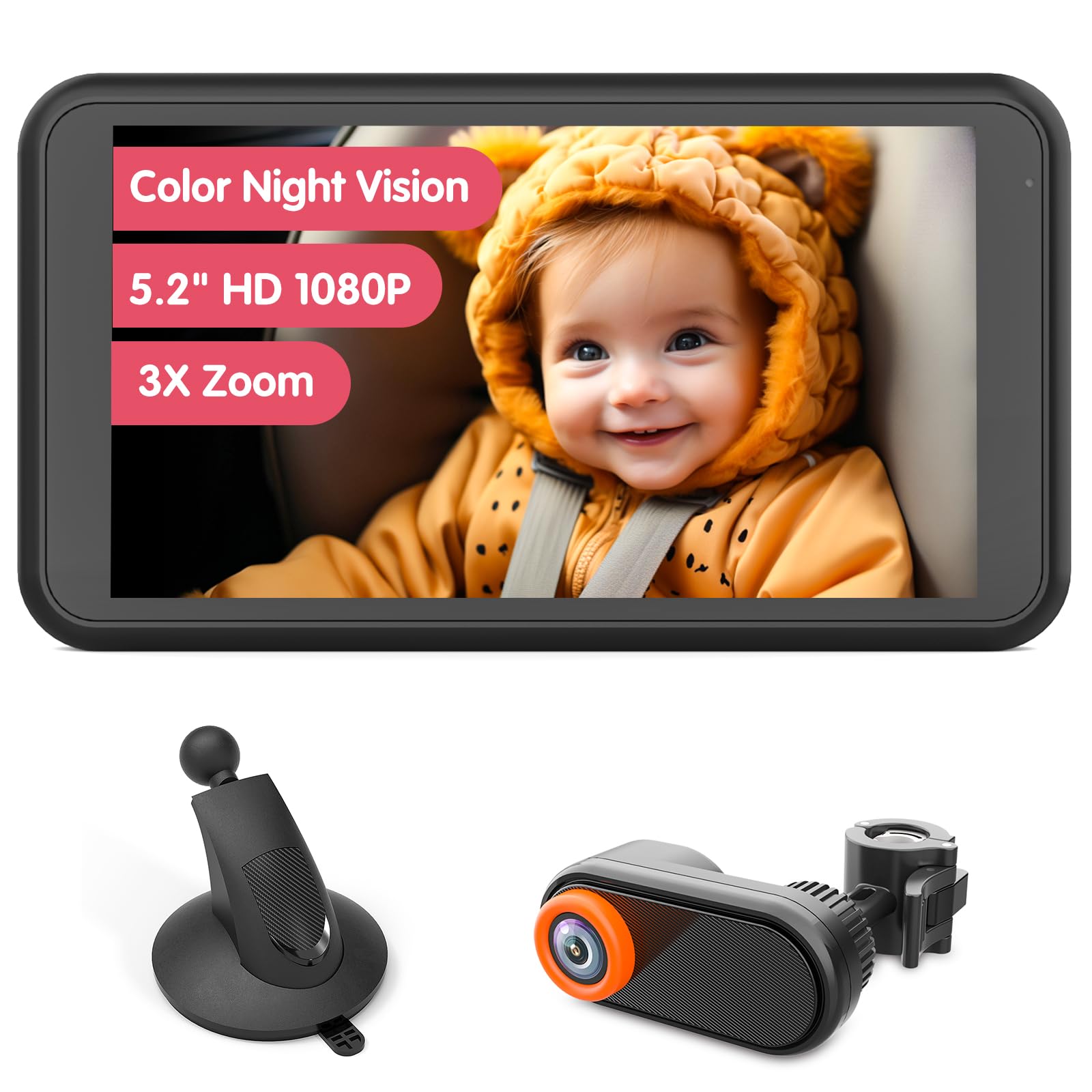 Amazon.com : Car Camera for Baby with Suction Cup Mounts, 5.2'' Baby ...