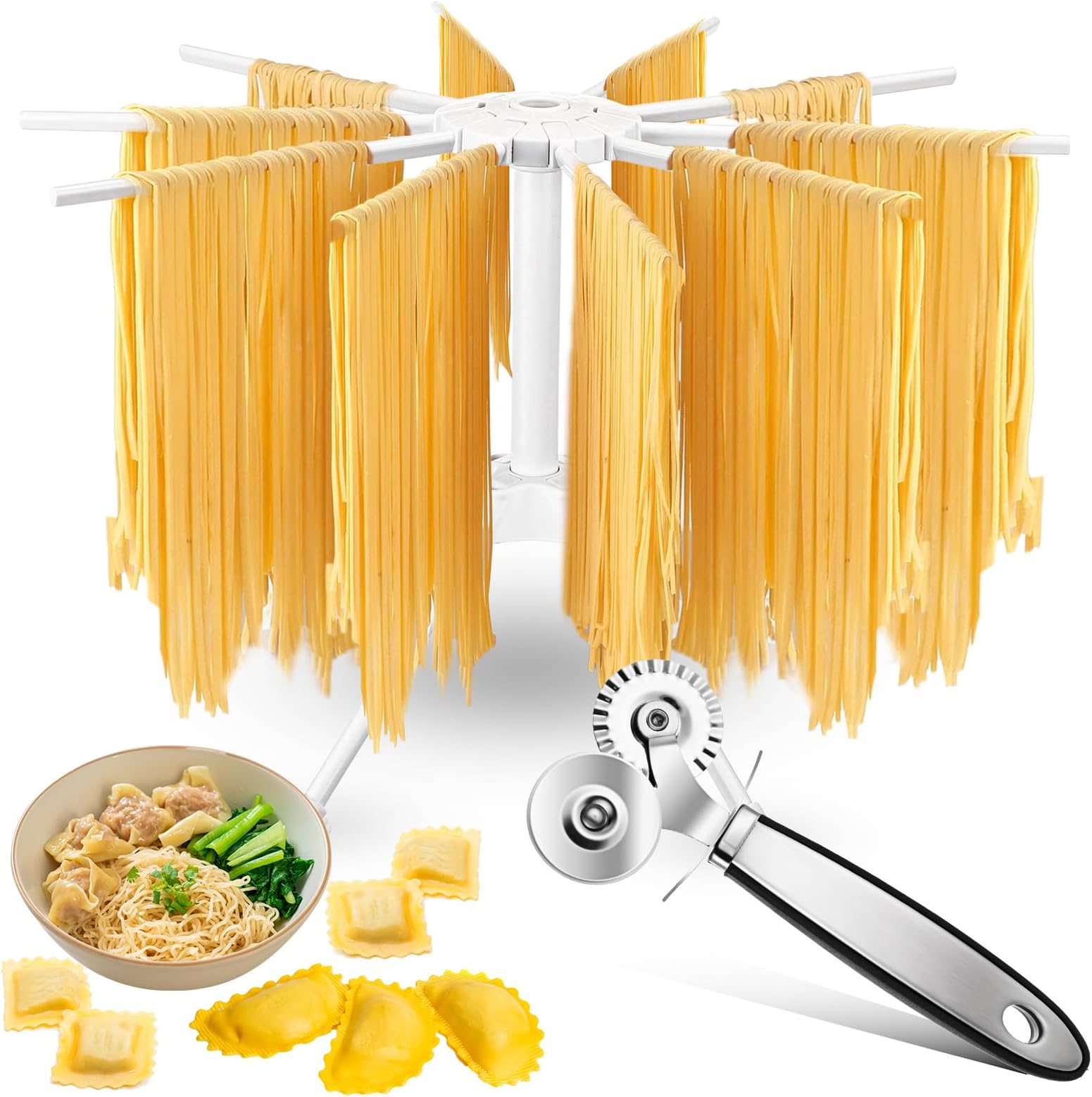 Amazon.com: FoldTier Pasta Drying Rack and Cutter Wheel Ravioli Cutter ...