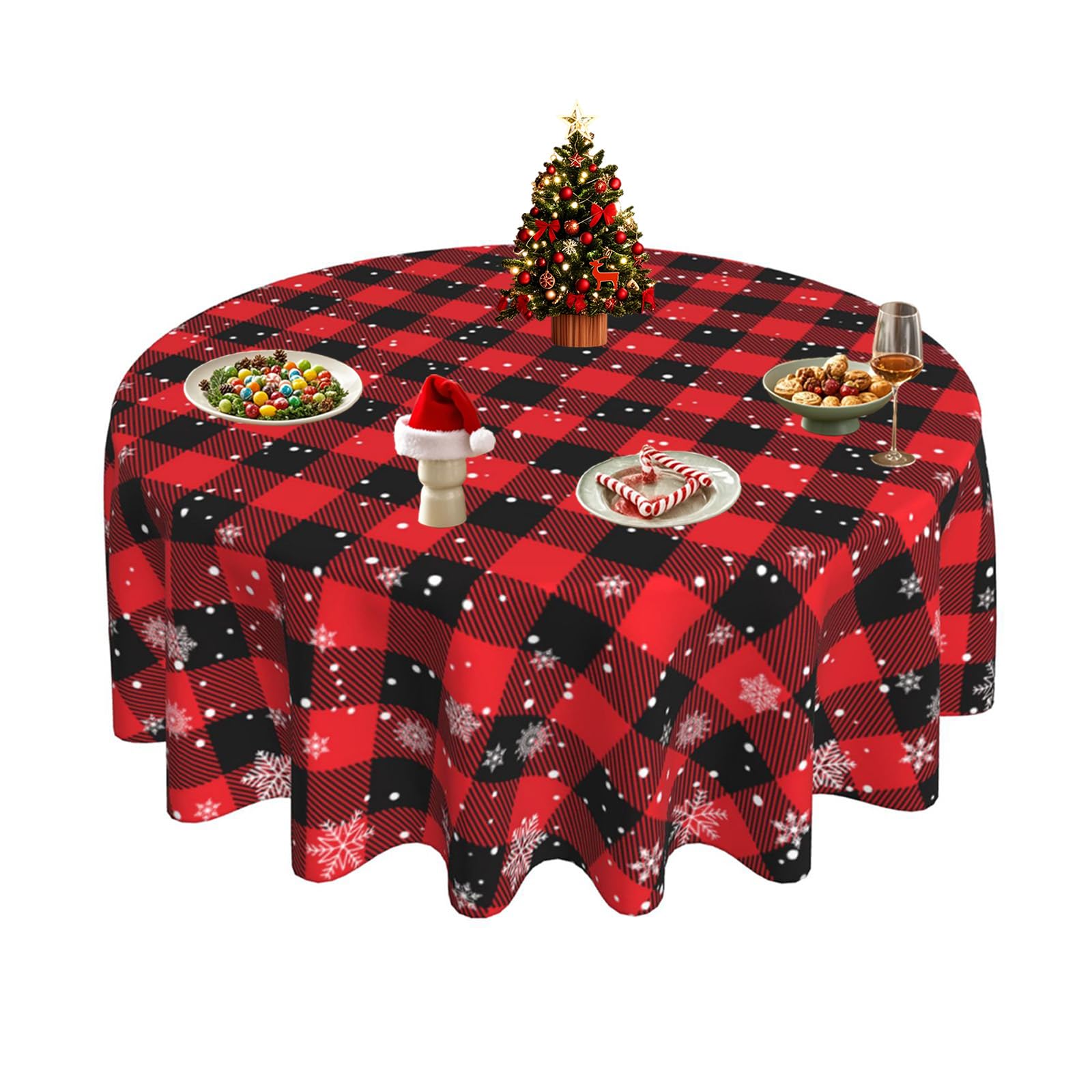 Amazon.com: Christmas Round Tablecloth 60 Inch Red Black Buffalo Plaid ...