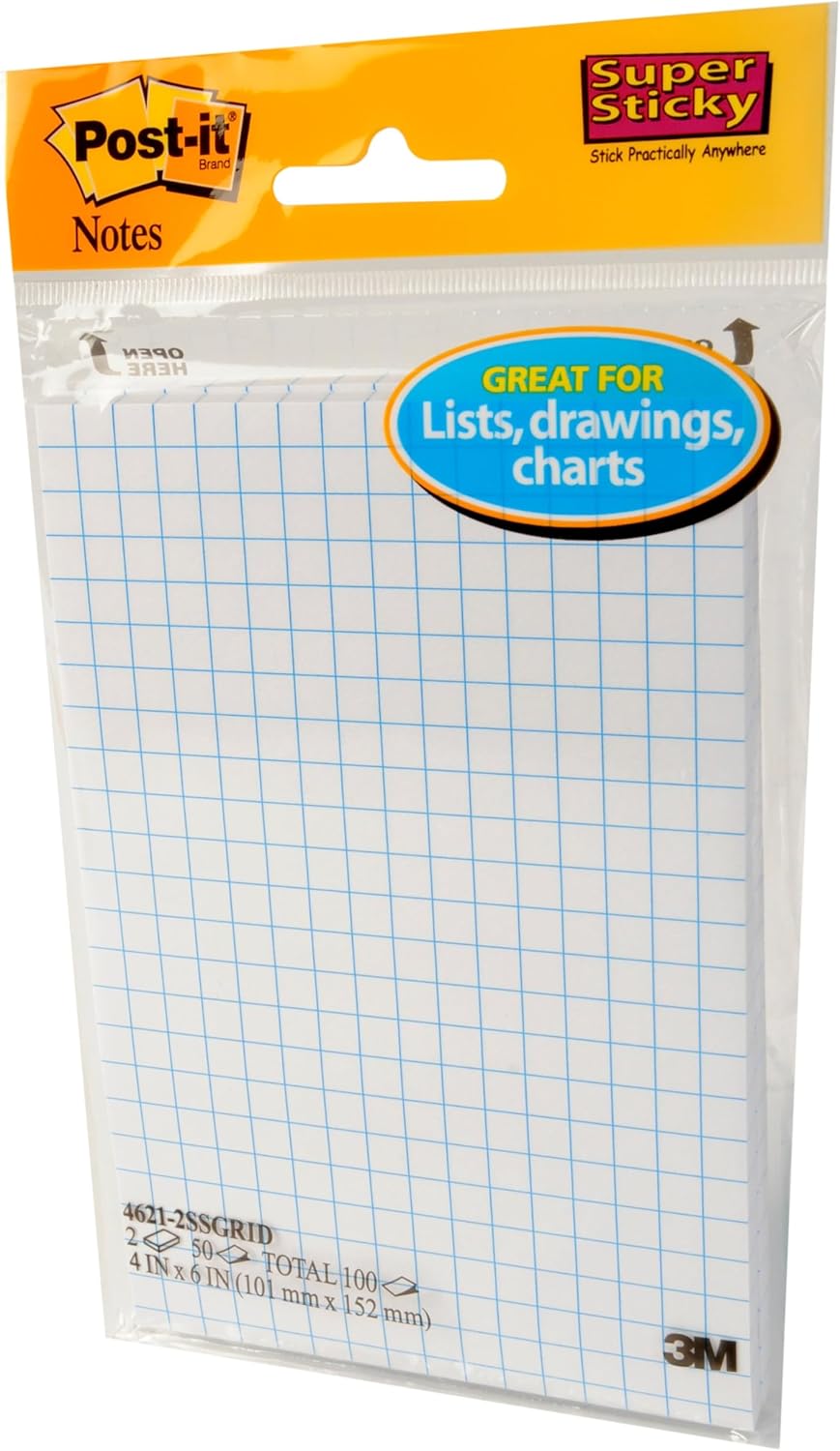 Post-it Super Sticky Notes, 4 x 6-Inches, White with Blue Grid, 2-Pads ...