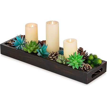Amazon.com: Hanobe Rectangular Long Narrow Tray: Rustic Wooden ...