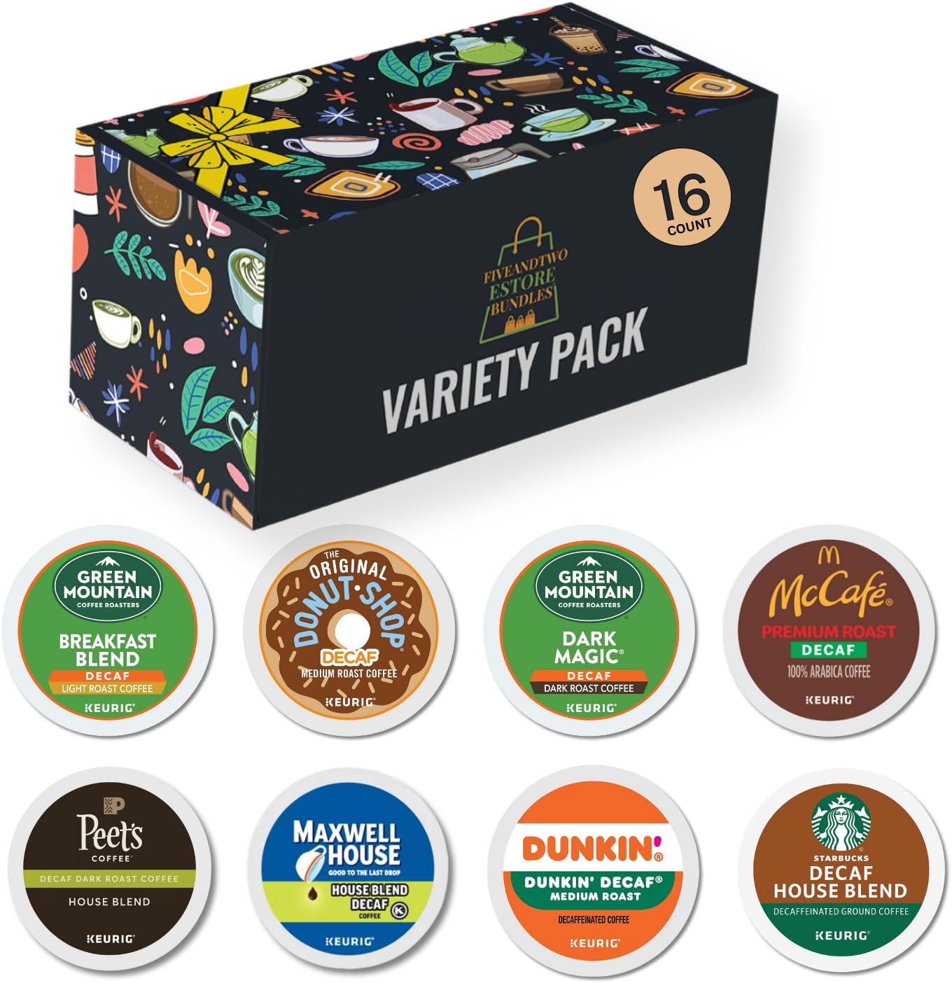 Amazon.com: Decaf Coffee Pods Variety Pack - 16 K Cups, 8 Flavors ...