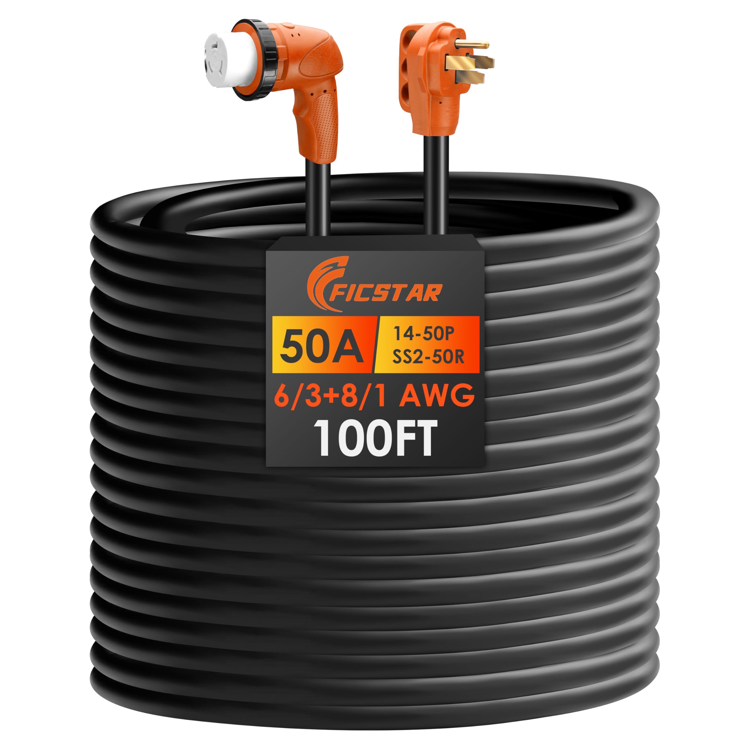 Amazon.com: 50 Amp RV Extension Cord 100 ft, Heavy Duty 6/3+8/1 SJTW ...