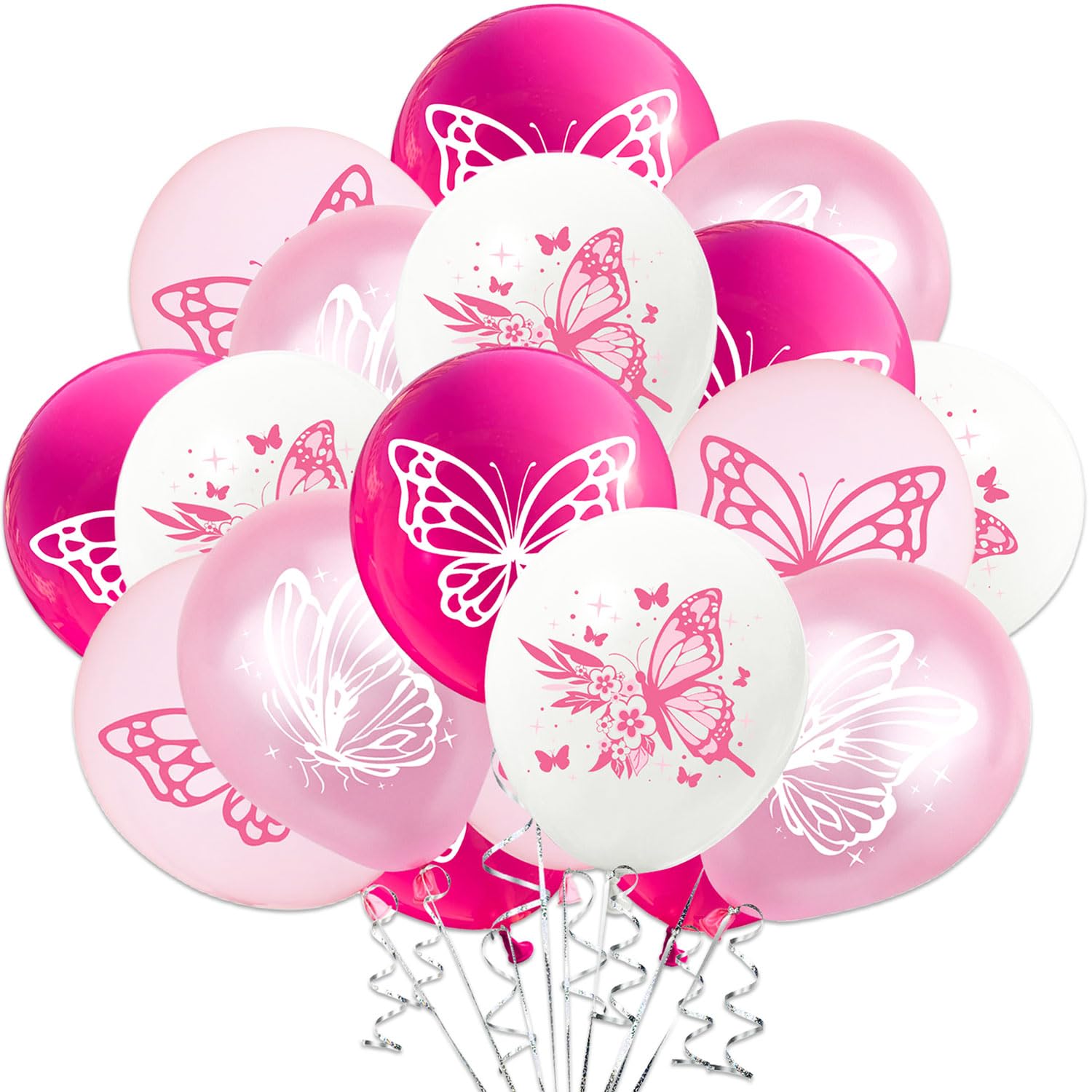 Amazon.com: Pink Butterfly Balloons, 12 Inch Pink Balloons White Latex ...