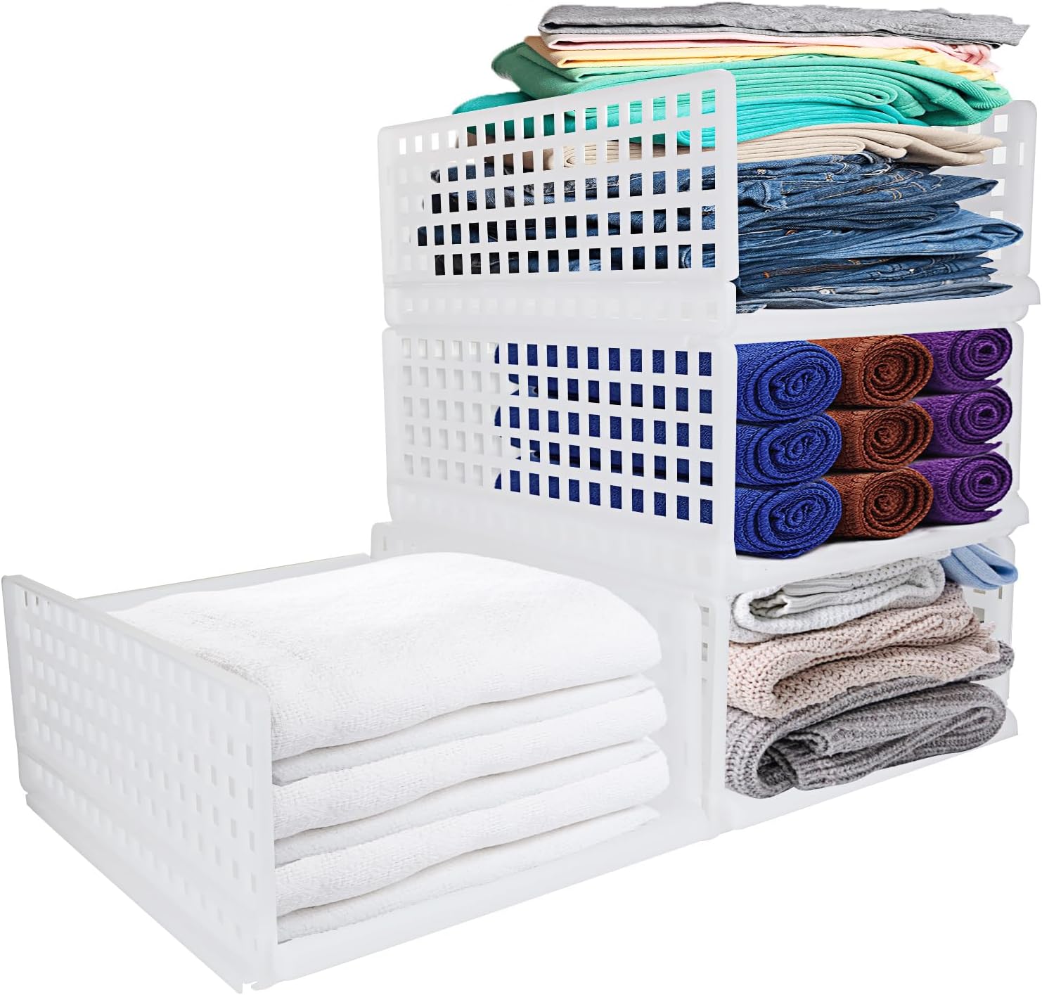 ZOFUN 4 Pcs Wardrobe Storage Boxes Easy Pull Out, 40 x 30 x 16cm ...