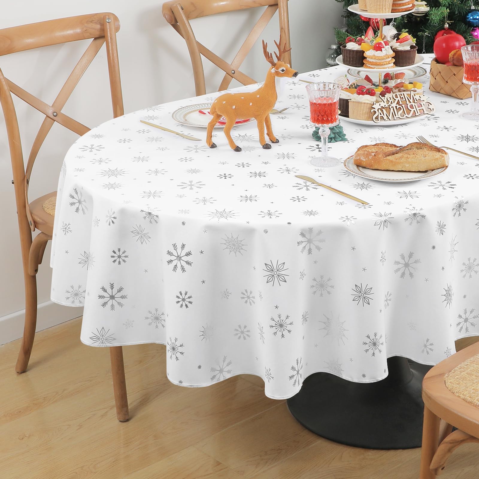 Amazon.com: Likiyol Christmas Tablecloth, Silver Snowflake Christmas ...