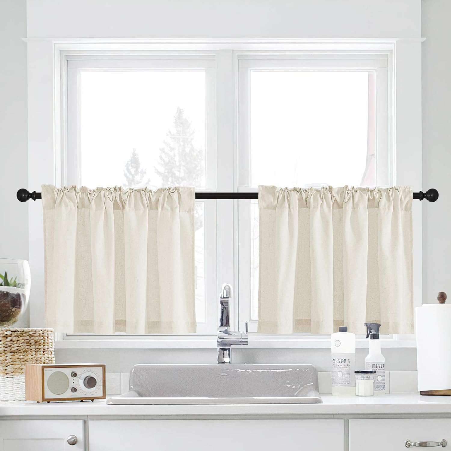 Amazon.com: NICETOWN Natural Kitchen Curtains 24 Inch Linen Textured ...