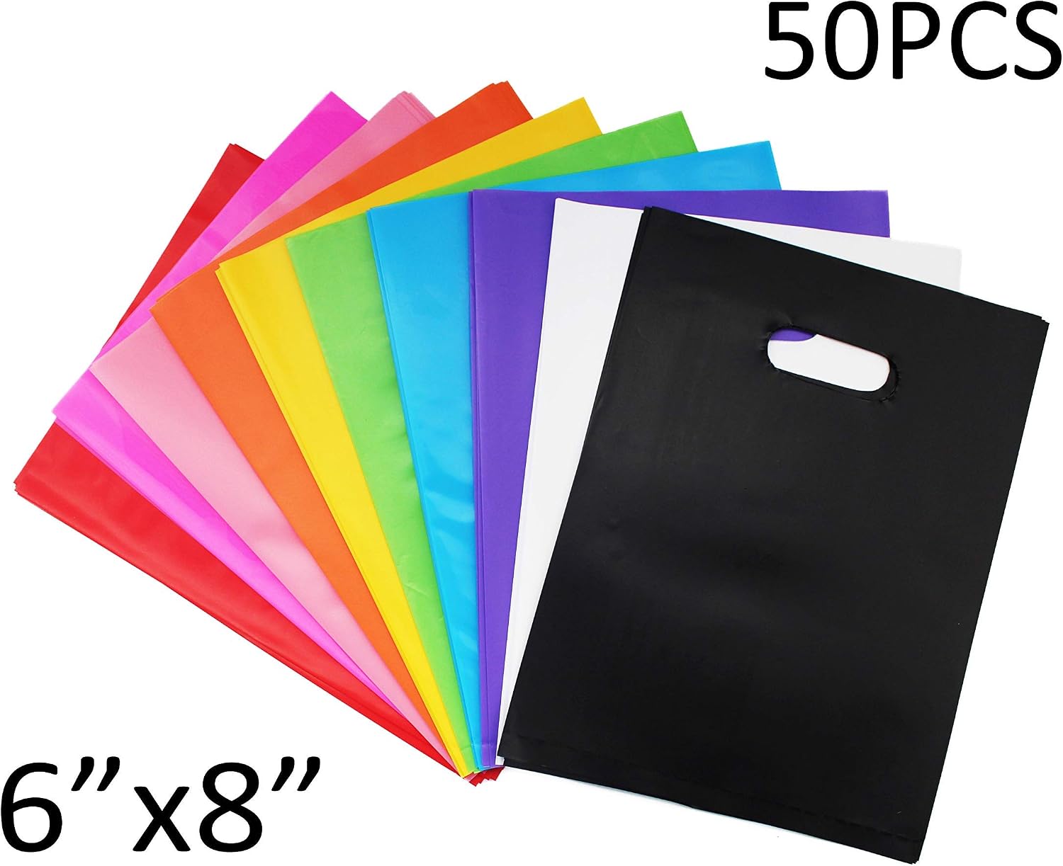 SKKSTATIONERY Party Favor Bags 50 Pcs, Assorted Plastic Goody Bags, for ...