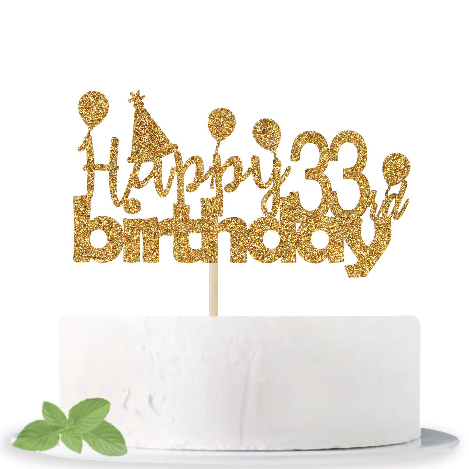 Gold Glitter Happy 33rd Birthday Cake Topper - Hello 33 - Cheers to 33 ...