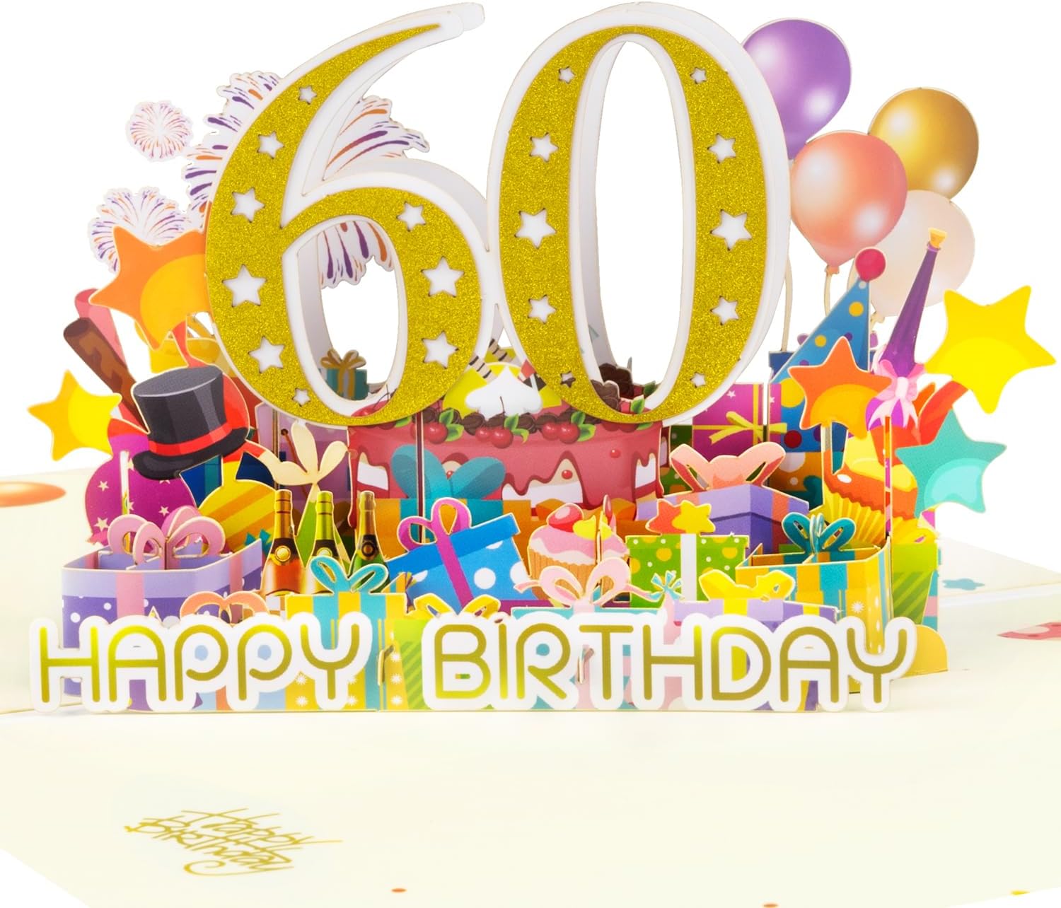 Magic Ants 60. Geburtstag Pop-up Karte, 3D Pop-up Design, Goldene 60 ...