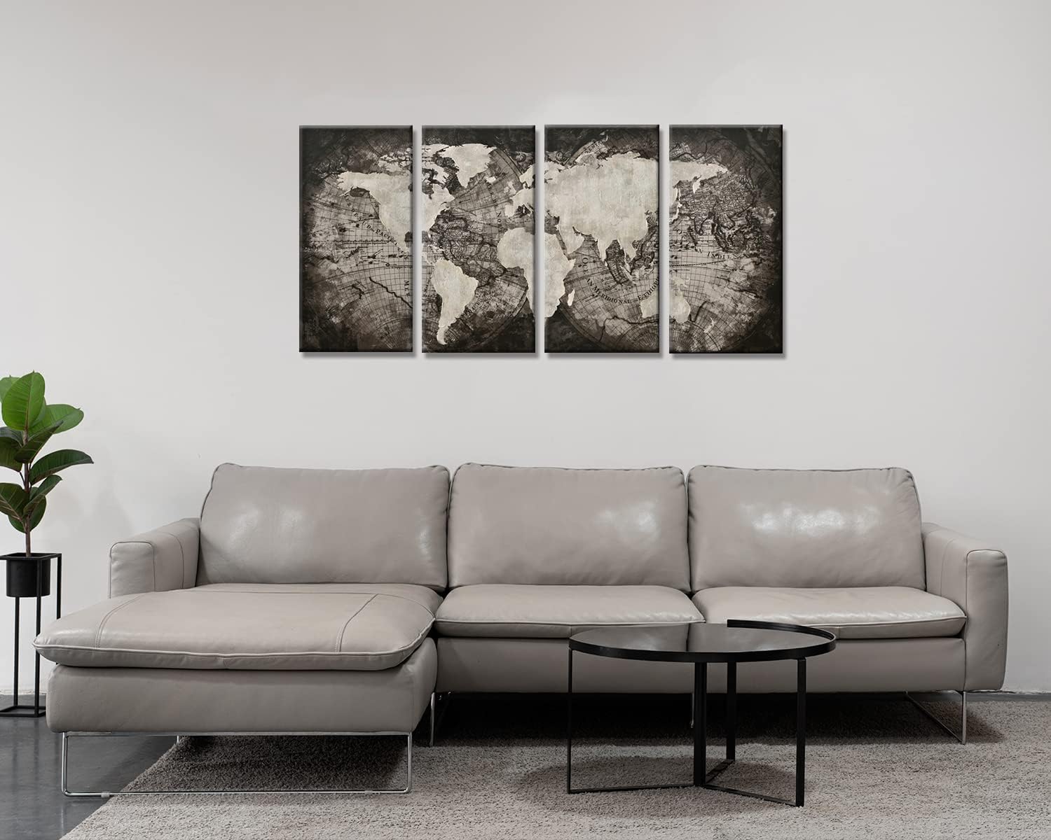 Juego de 4 paneles de mapa del mundo grande, lienzo de arte para pared ...