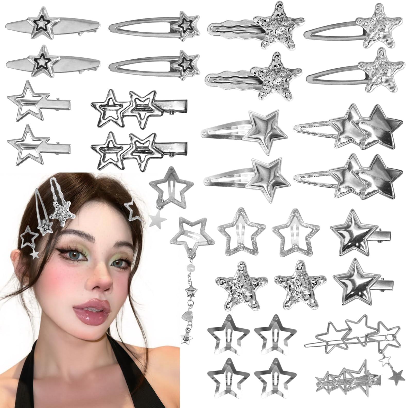 Amazon.com : GKETN 12 PCS 1.61" Star Hair Clips Snap Hair Barrettes Non ...