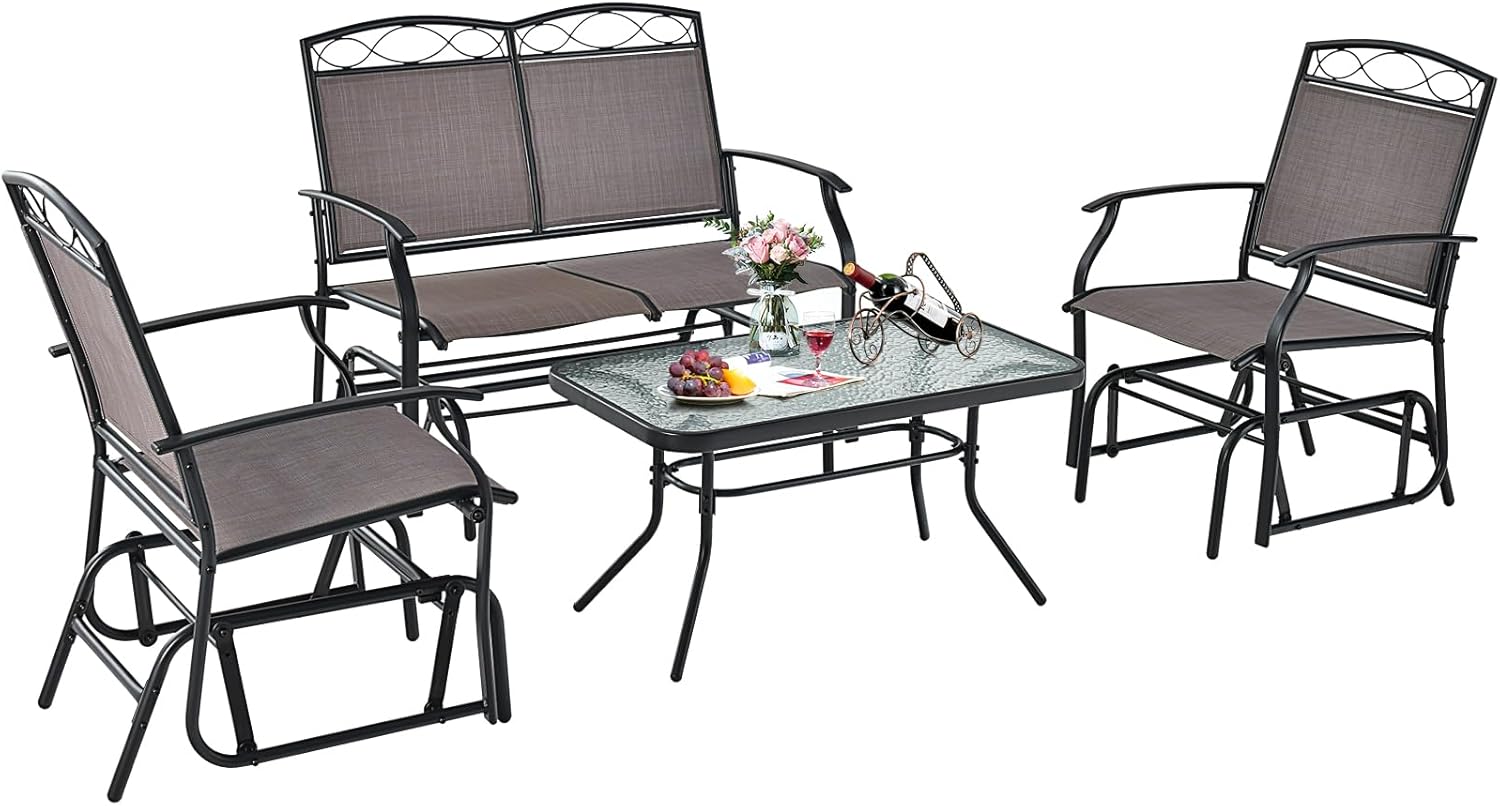 Amazon.com: Tangkula 4 Pcs Patio Glider Set, Outdoor Gliding Loveseat w ...