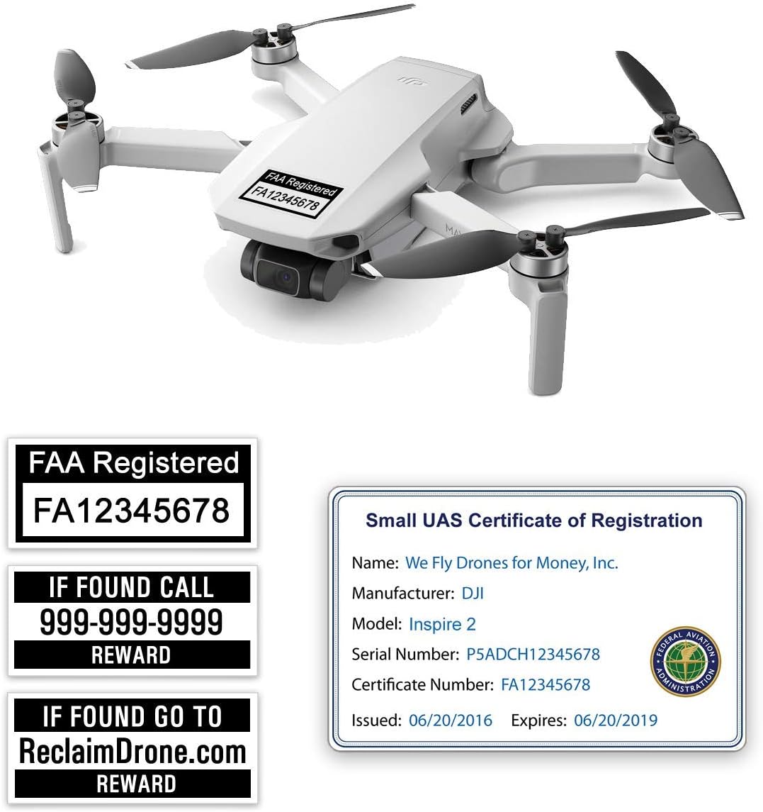 Amazon.com: DJI Mavic Mini - FAA Drone Labels (2 Sets of 3) + FAA UAS ...