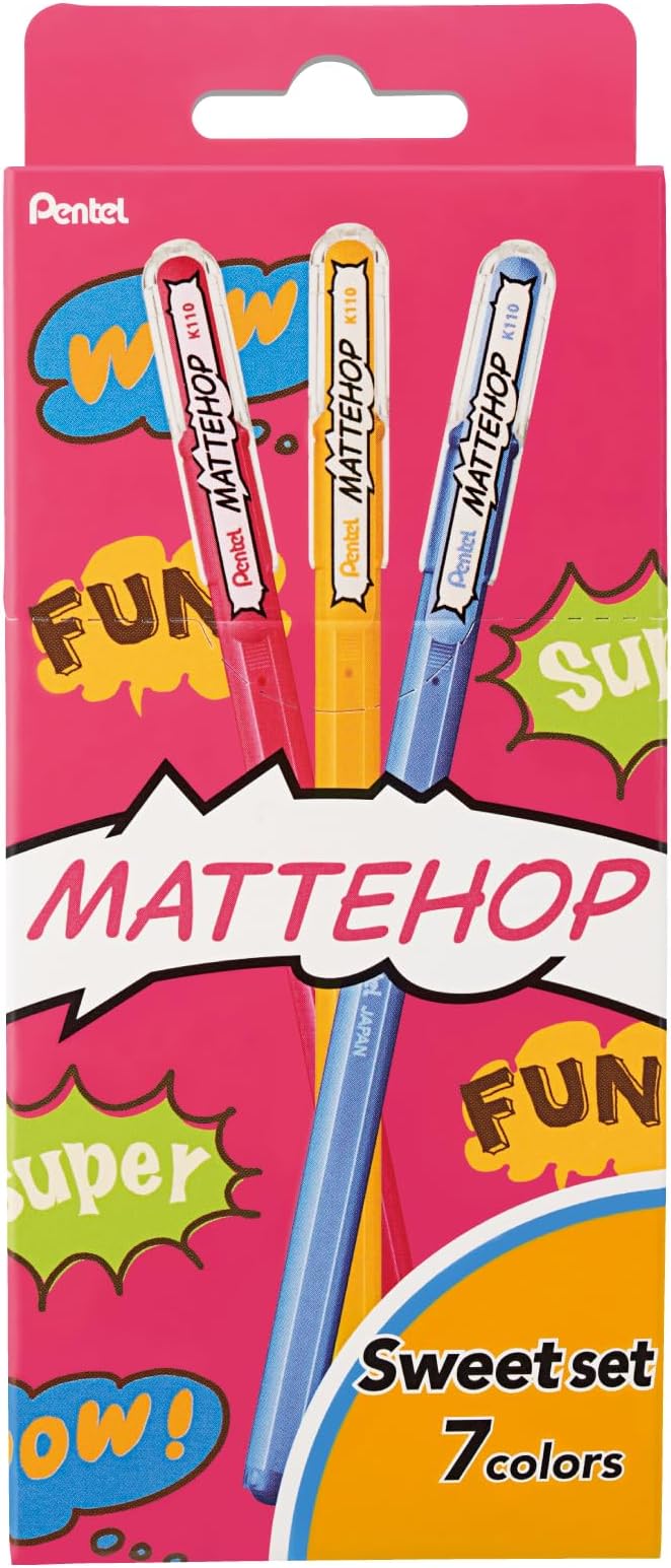 Amazon.com : Pentel Matte Hop Sweet Color Ballpoint Pen, 7 Colors, K110 ...