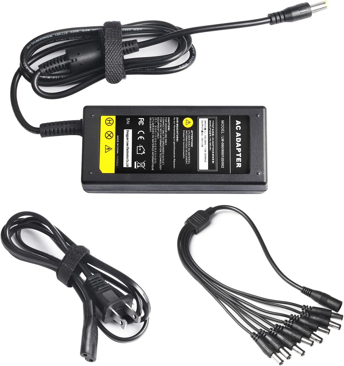 Amazon.com : DC 12V 5A Power Supply Adapter with 8 Splitter Power Cable ...