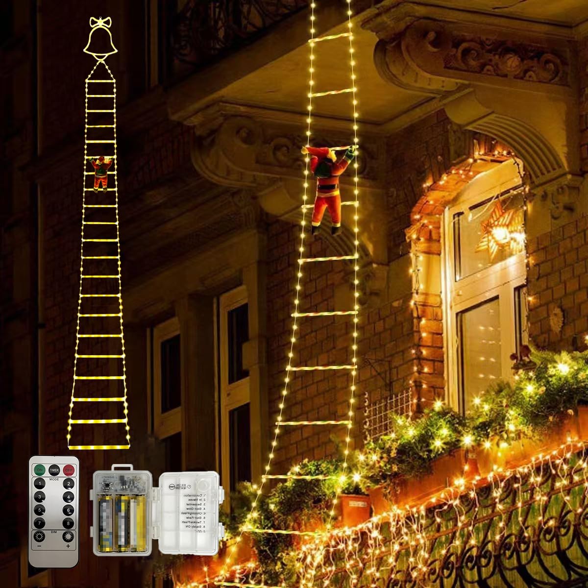 Christmas Santa Claus Ladder Lights Christmas Decoration, 3M/10ft LED ...