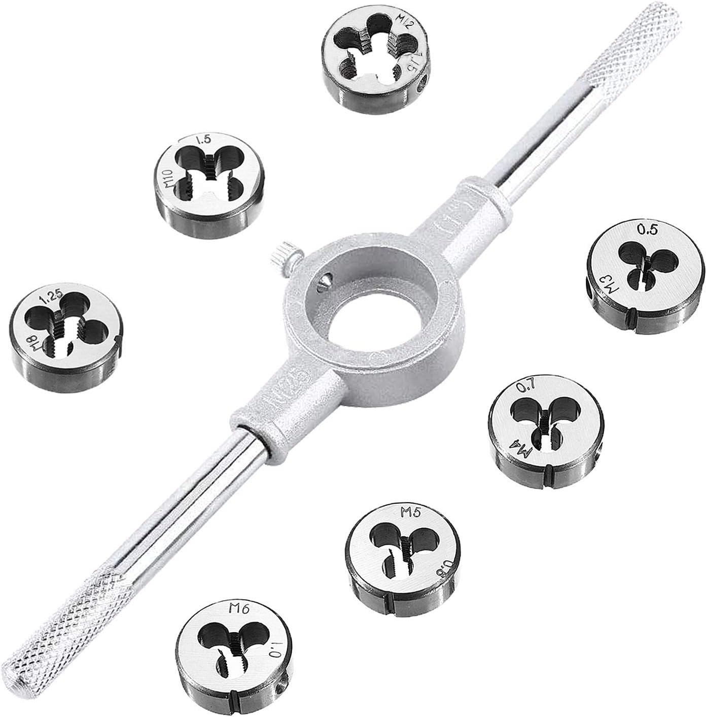 JONMON 8 Pcs Metric Die Set - Screw Die & Adjustable Wrench Holder with ...