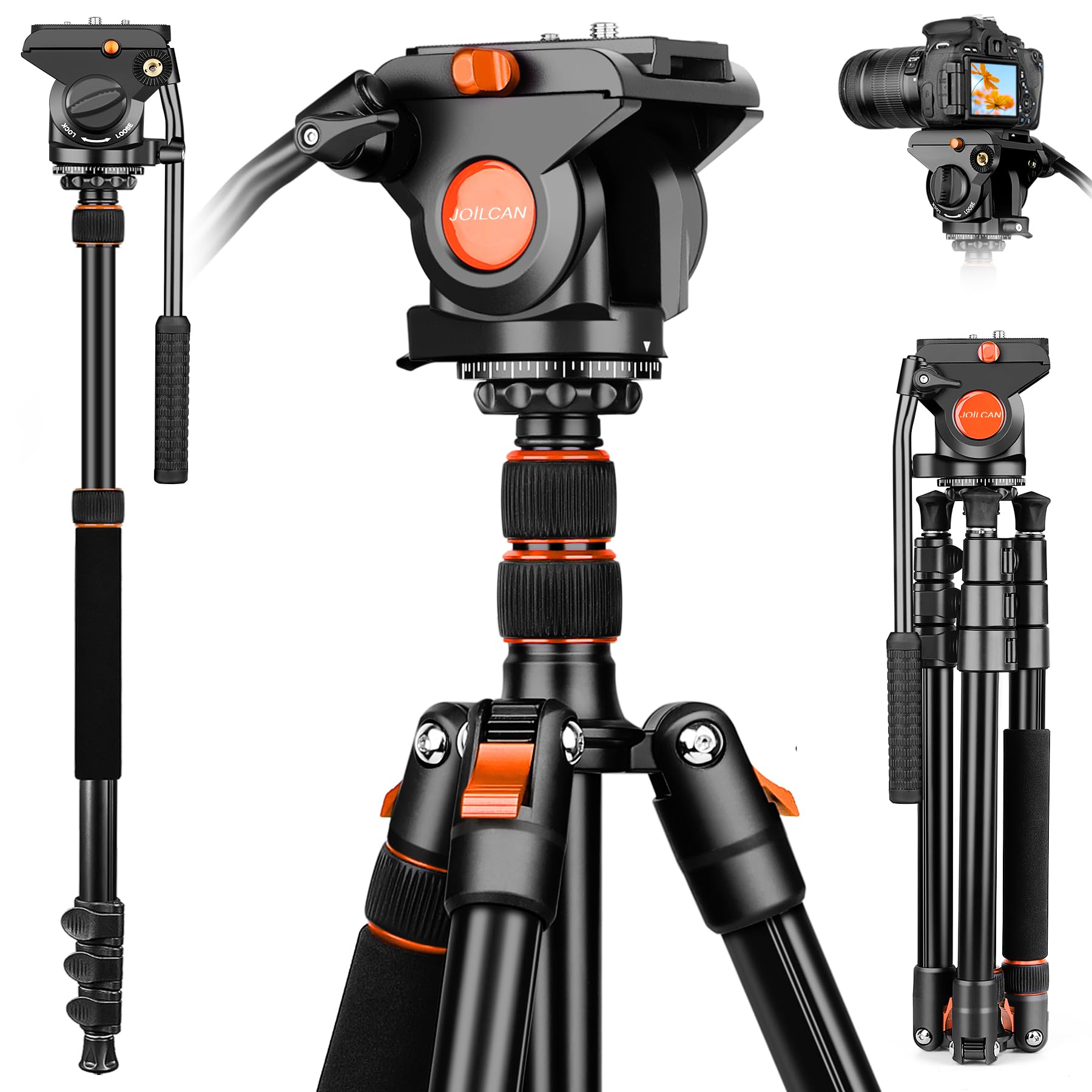 JOILCAN Heavy Duty Camera Tripod 72", Aluminum Camera Video Tripod ...
