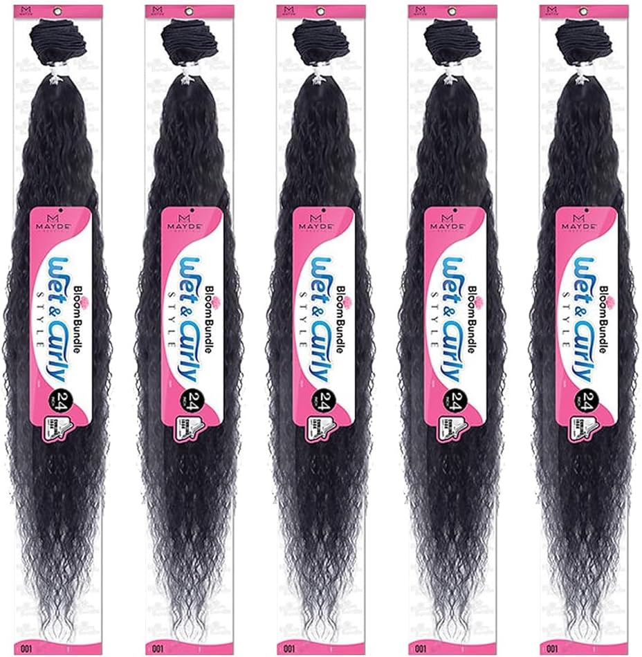 Amazon.com : Mayde Beauty Bloom Bundle Weaving WET & CURLY 001 24" (5 ...
