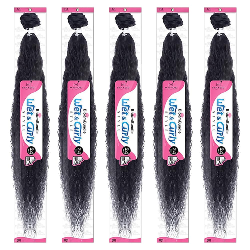 Amazon.com : Mayde Beauty Bloom Bundle Weaving WET & CURLY 001 24" (5 ...