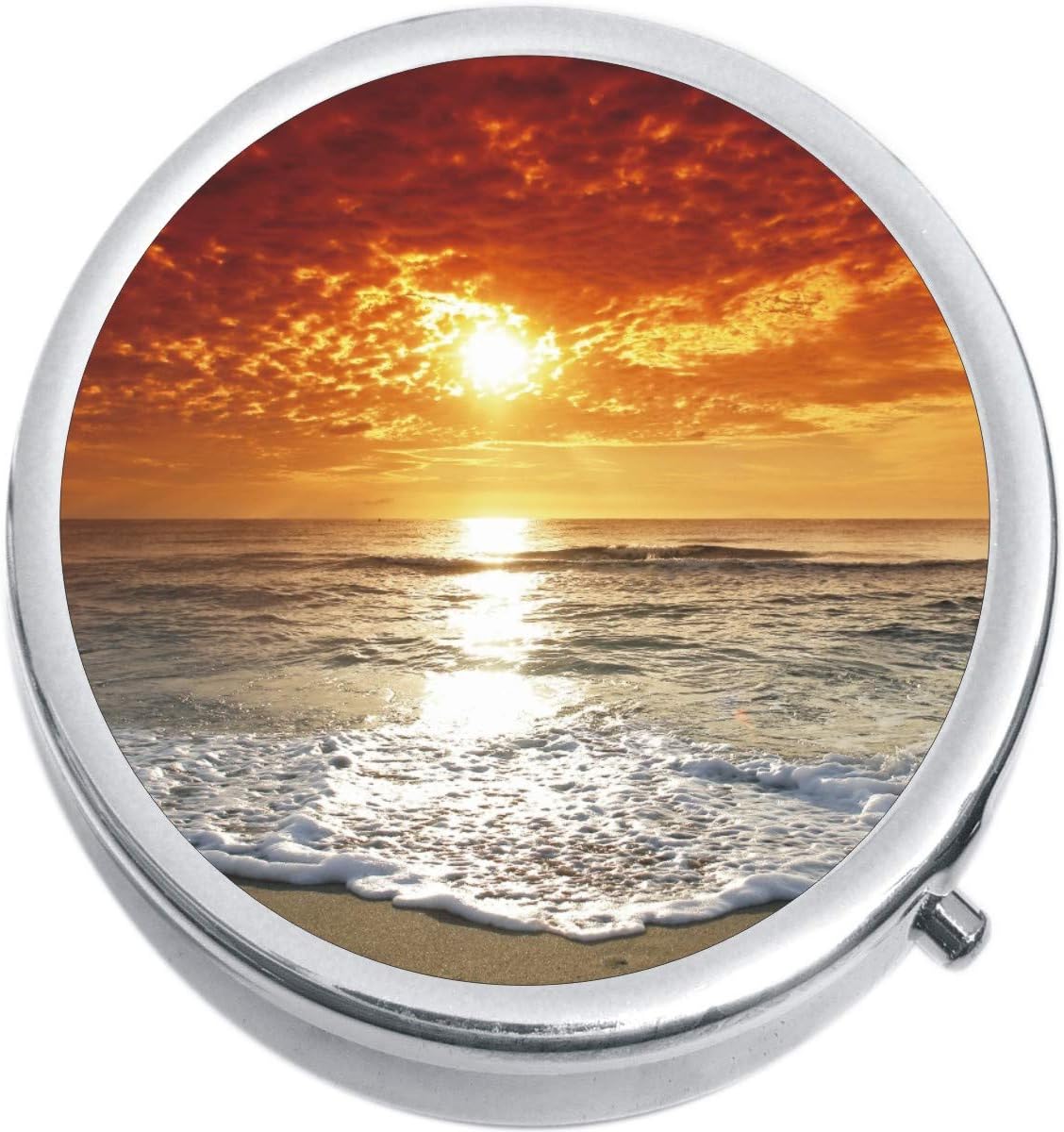 Amazon.com: Orange Sunset Beach Medicine Vitamin Pill Box - Portable ...