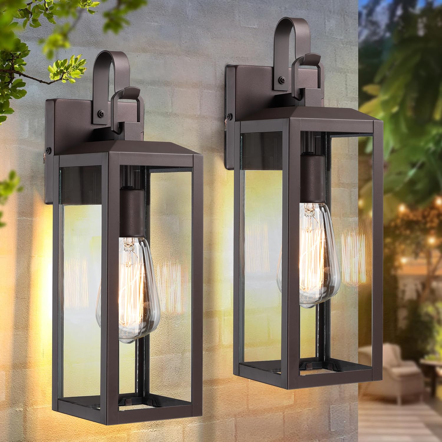 16'' Large Outdoor Wall Lights 2-Packs, Modern Brown Exterior Lighting ...