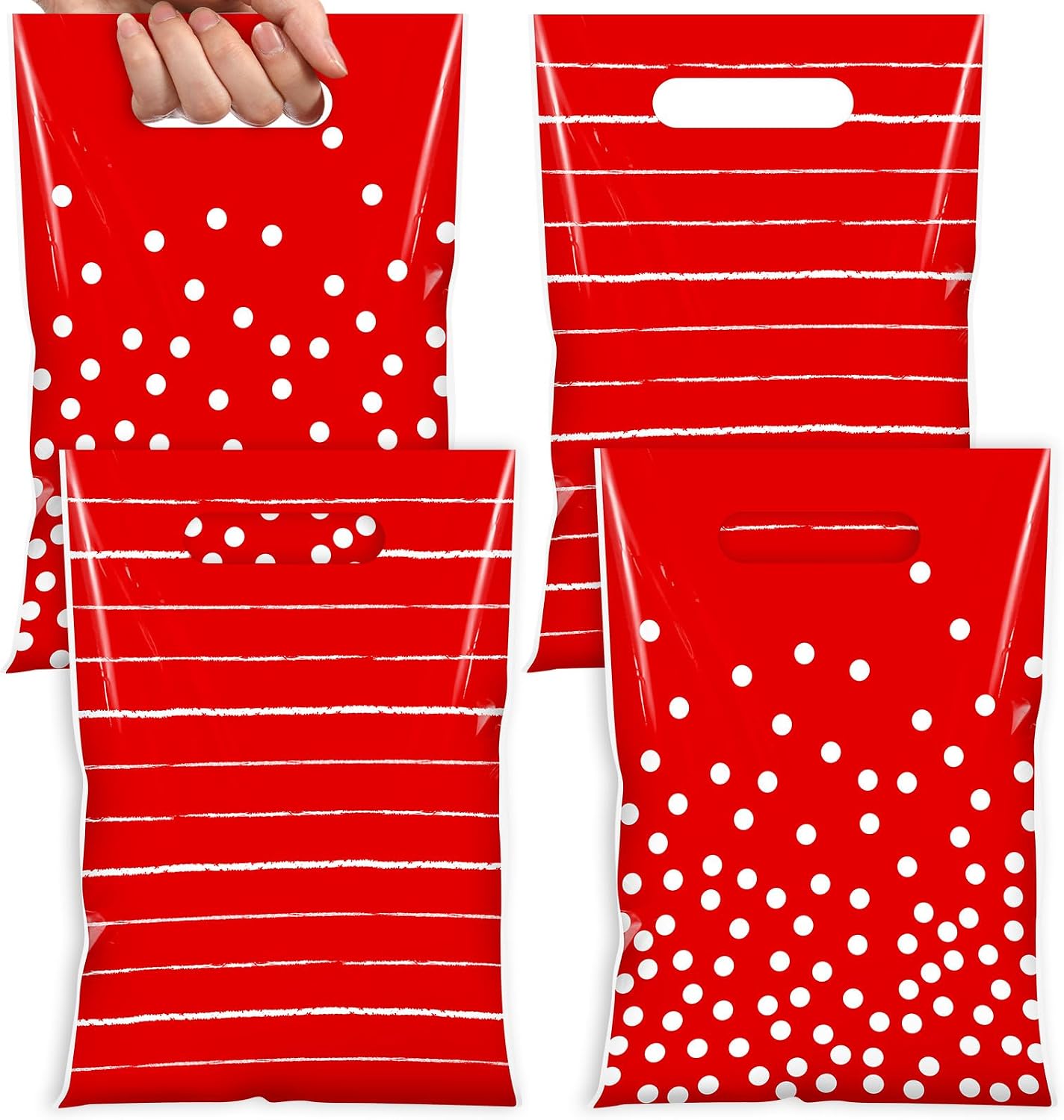Amazon.com: Funrous 50 Pcs Red Gift Bags with Handles Bulk Plastic Red ...
