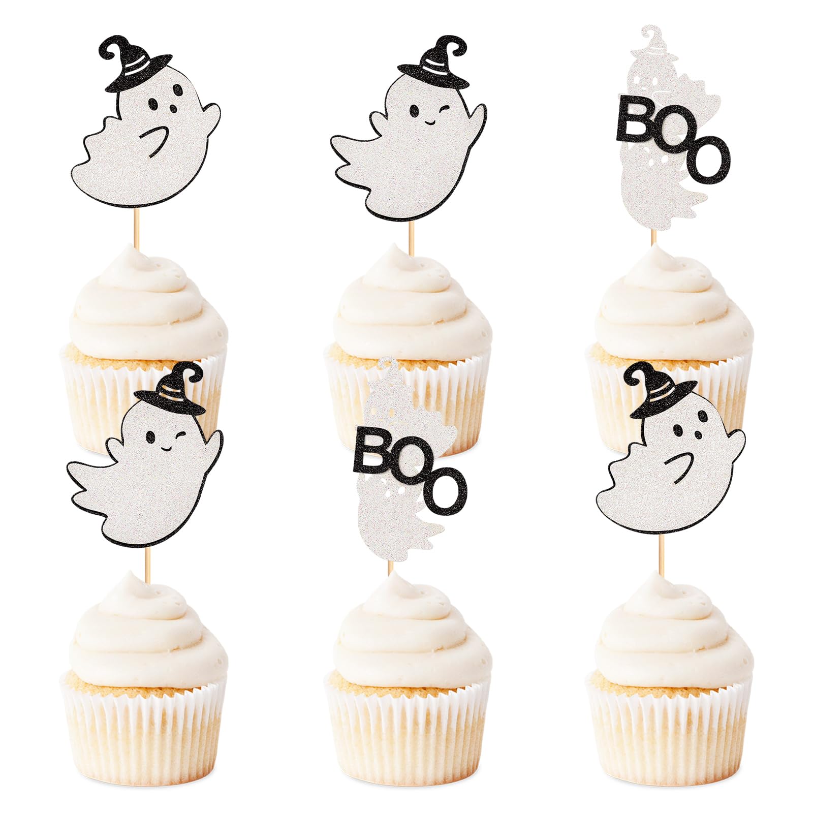 Amazon.com: Keaziu 24PCS Boo Halloween Cupcake Toppers Ghost Little Boo ...