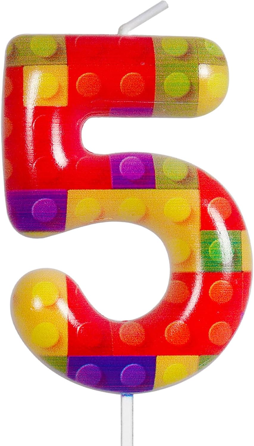 Amazon.com: Colorful Building Block Number 5 Candle 5th Birthday Candle ...