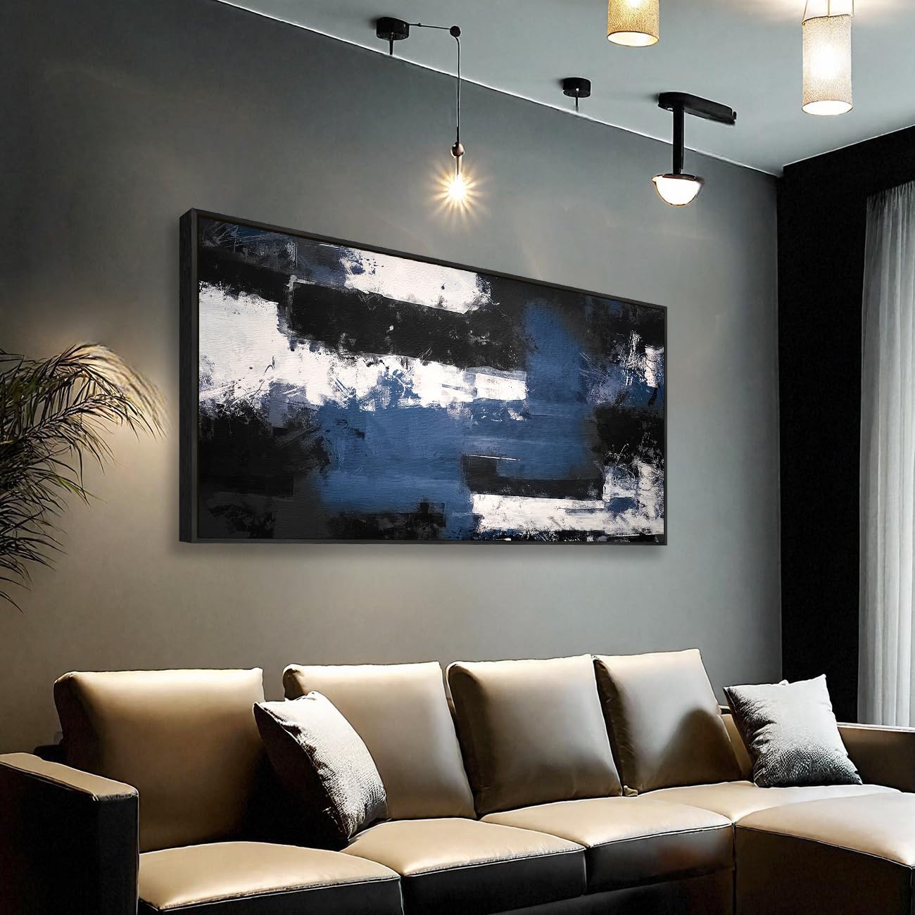 Amazon.com: BQVCT Abstract Wall Art Framed Home Artwork Decor Black and White Blue Modern ...