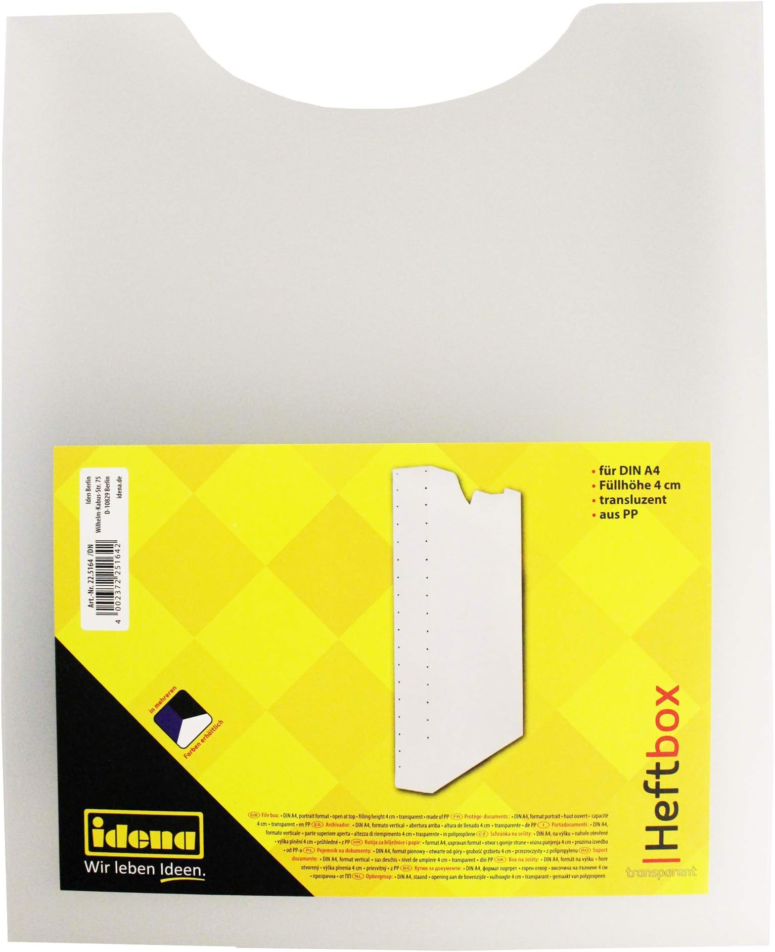 Idena 225164 - Heftbox für DIN A4, Hochformat, aus PP, Füllhöhe 4 cm ...
