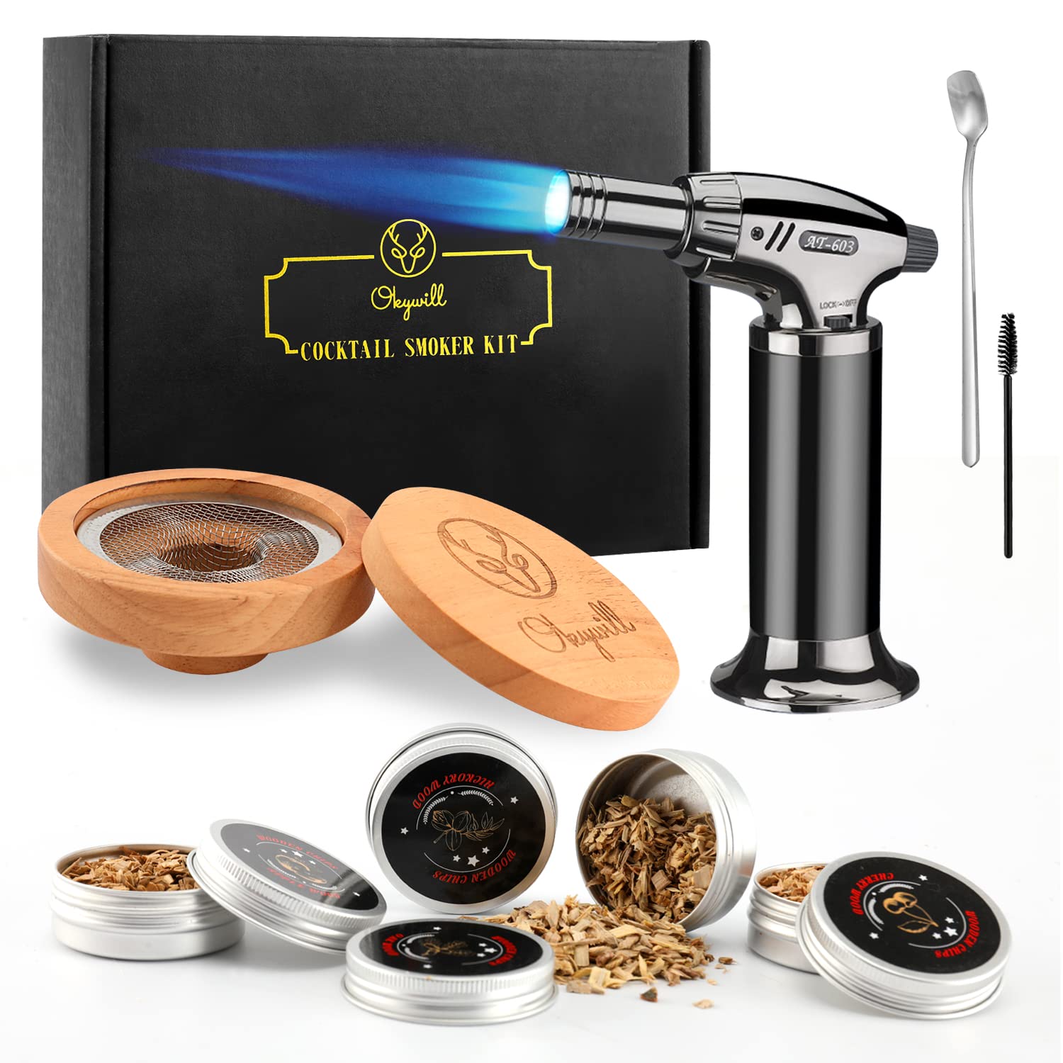 Cocktail Smoker Kit with Torch, OKYWILL Whiskey Bourbon Old Fashioned ...