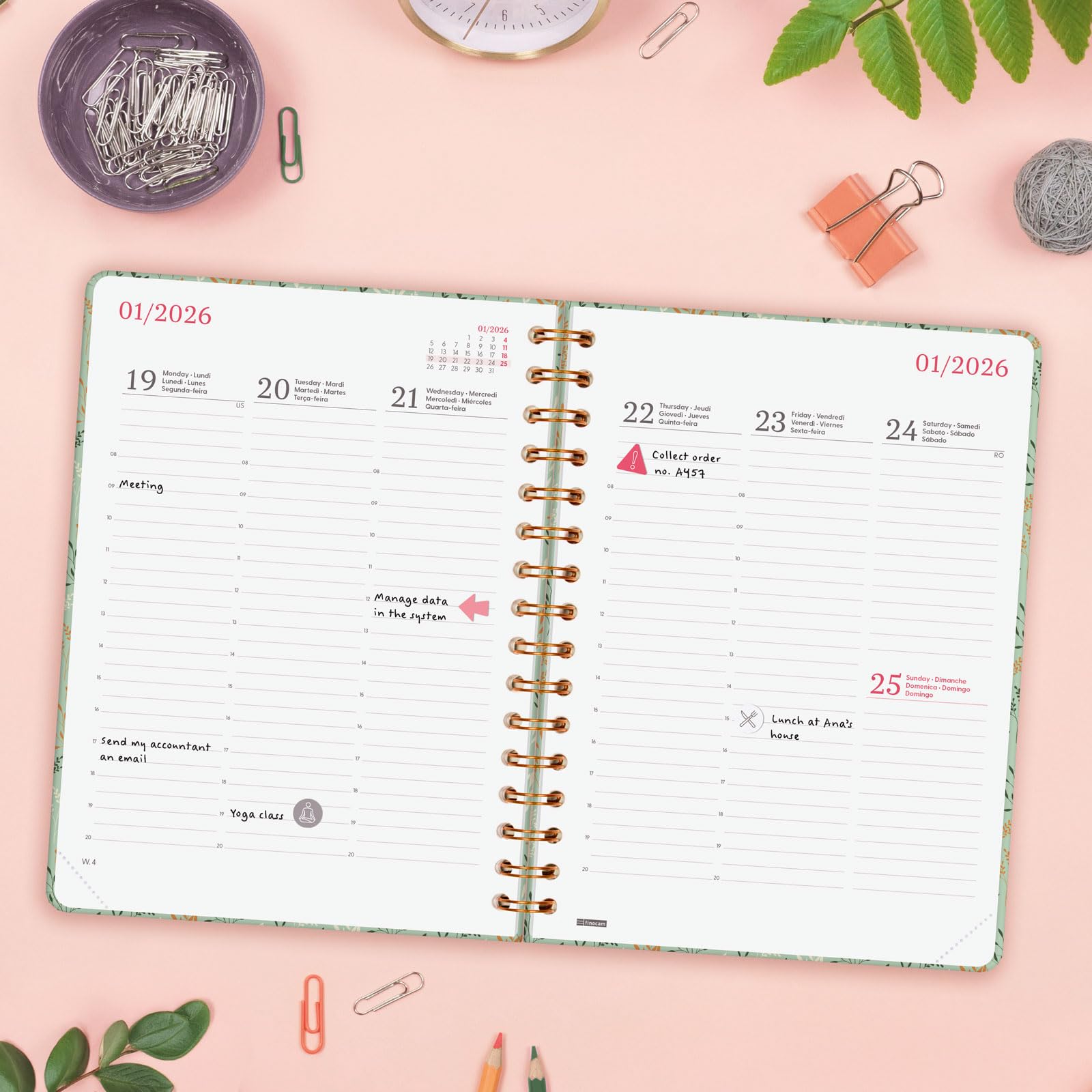 Finocam Agenda Notes Semainier 2026 Vue Hebdomadaire Notes Janvier 2026 ...