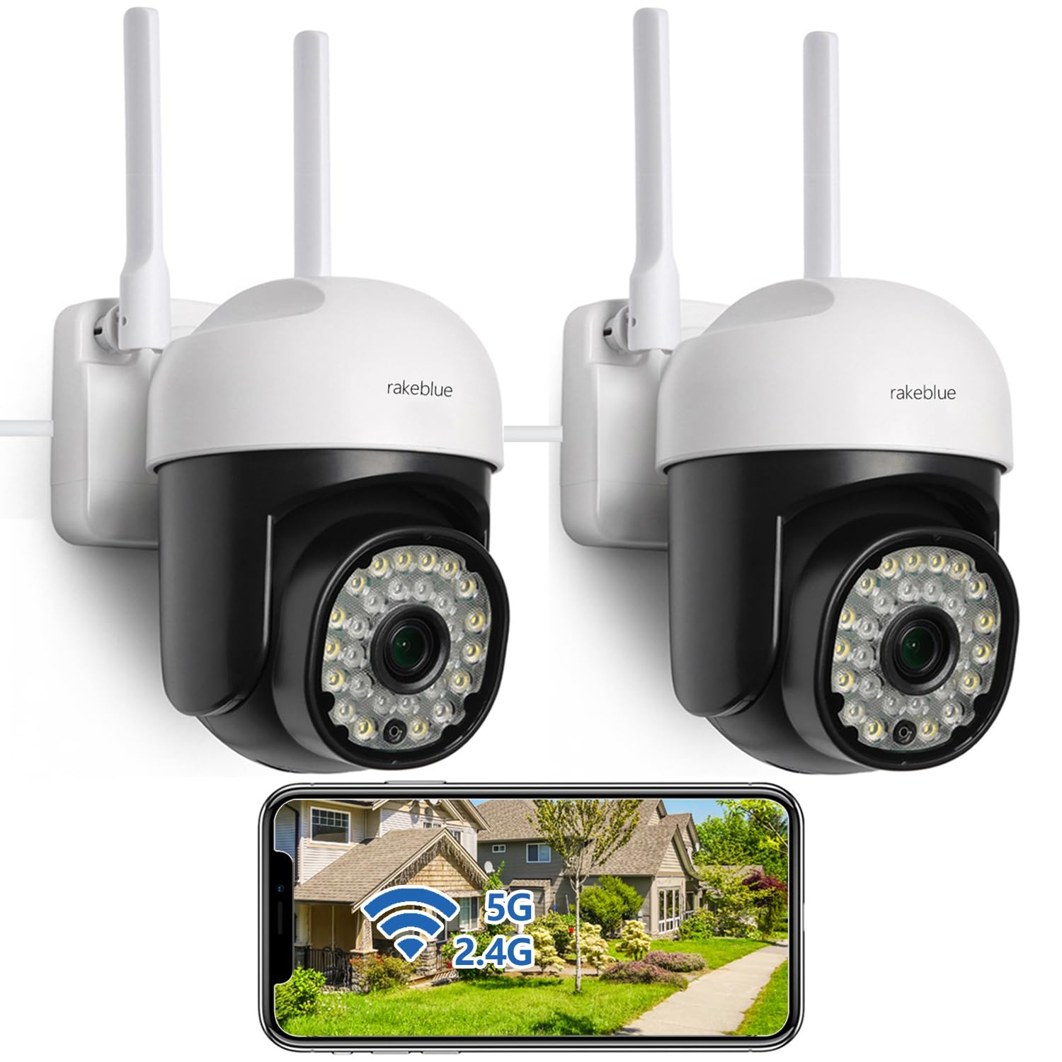 RAKEBLUE Outdoor Security Camera Wired 2 Pack,2.4G /5G WiFi Free Cloud ...