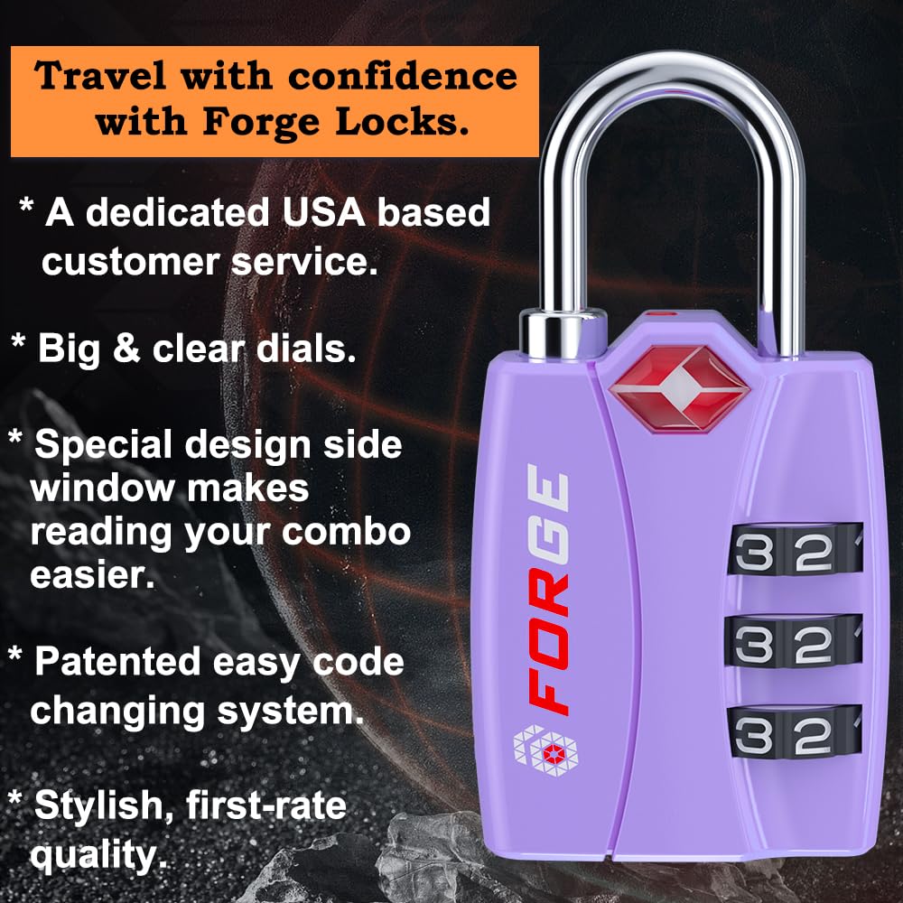 Snapklik.com : Forge Luggage Locks TSA Approved 4 Pack Purple, Small ...