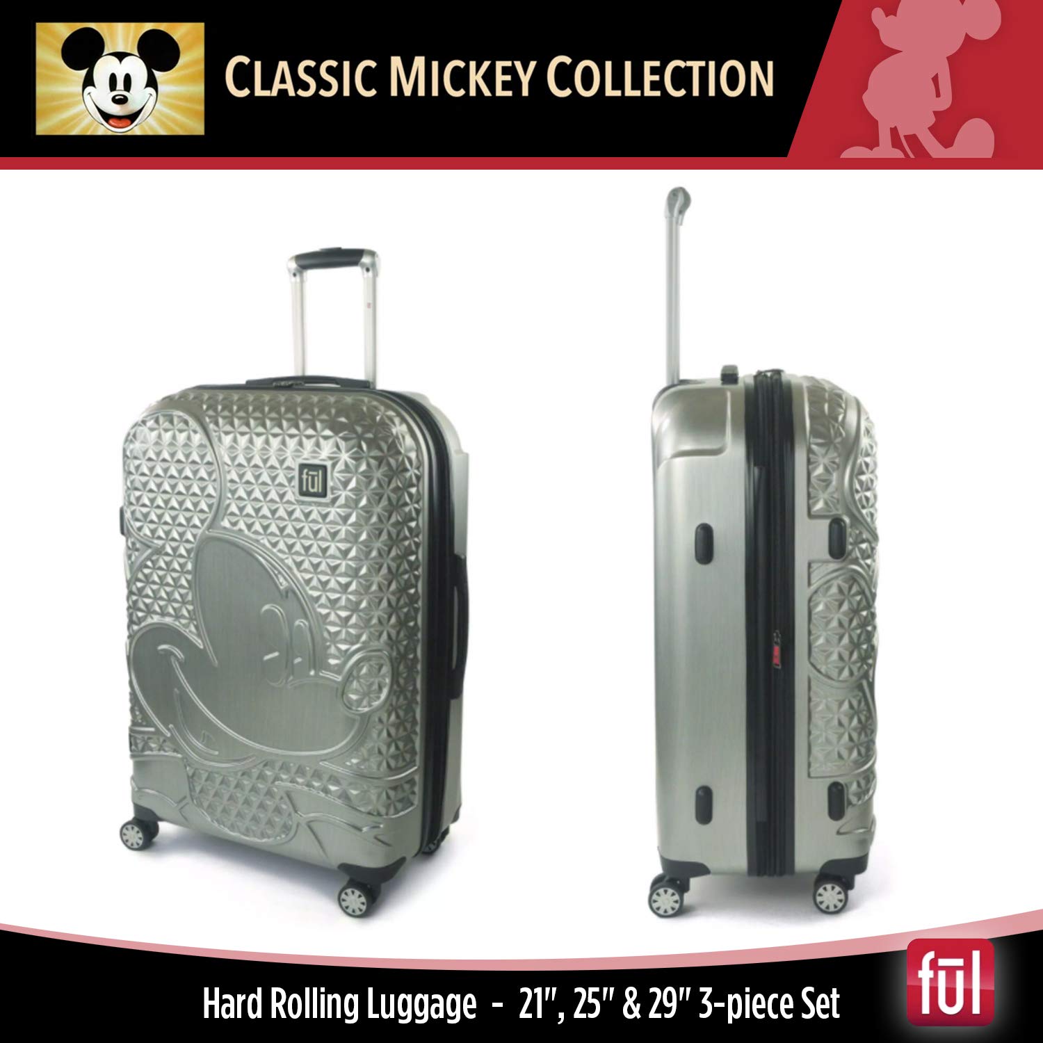 FUL Disney Mickey Mouse 1Piece Rolling Luggage Set, Hardside Suitcase ...