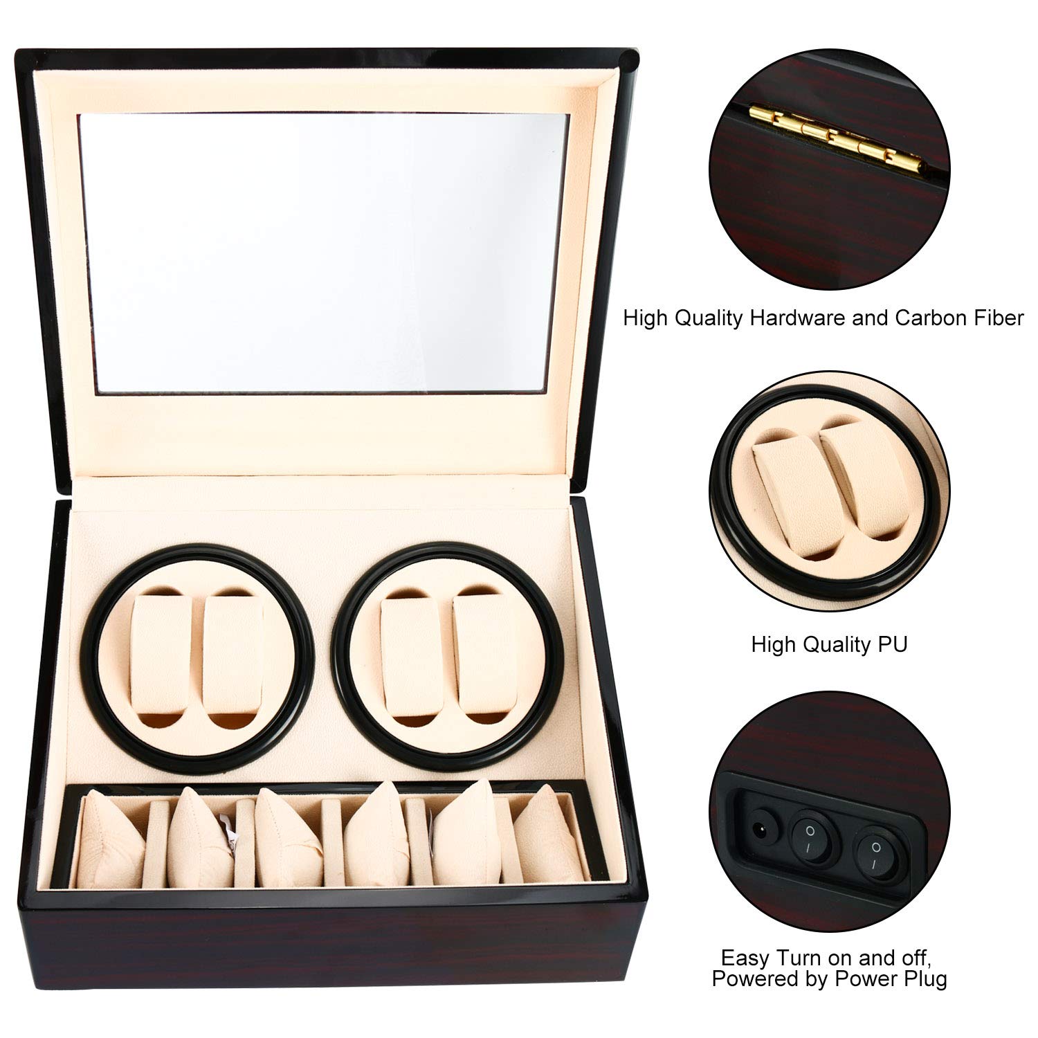 Snapklik.com : Luxury 4+6 Automatic Watch Winder Deluxe Wooden Dual ...