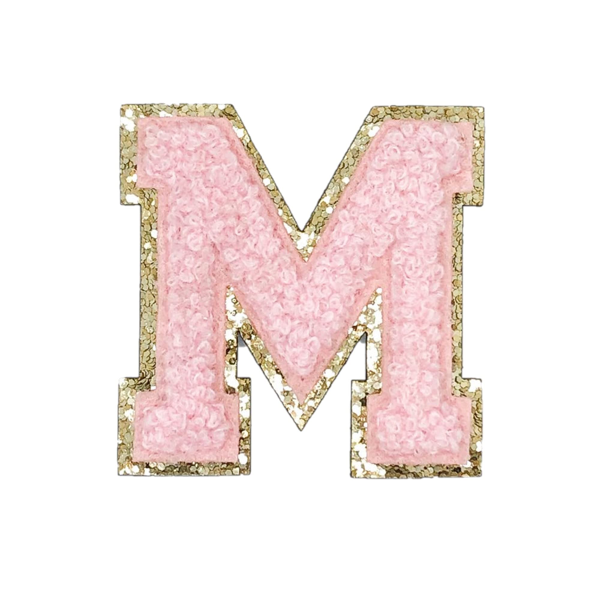 Amazon.com: Gold Glitters & Pink Chenille Varsity Initial Patches ...