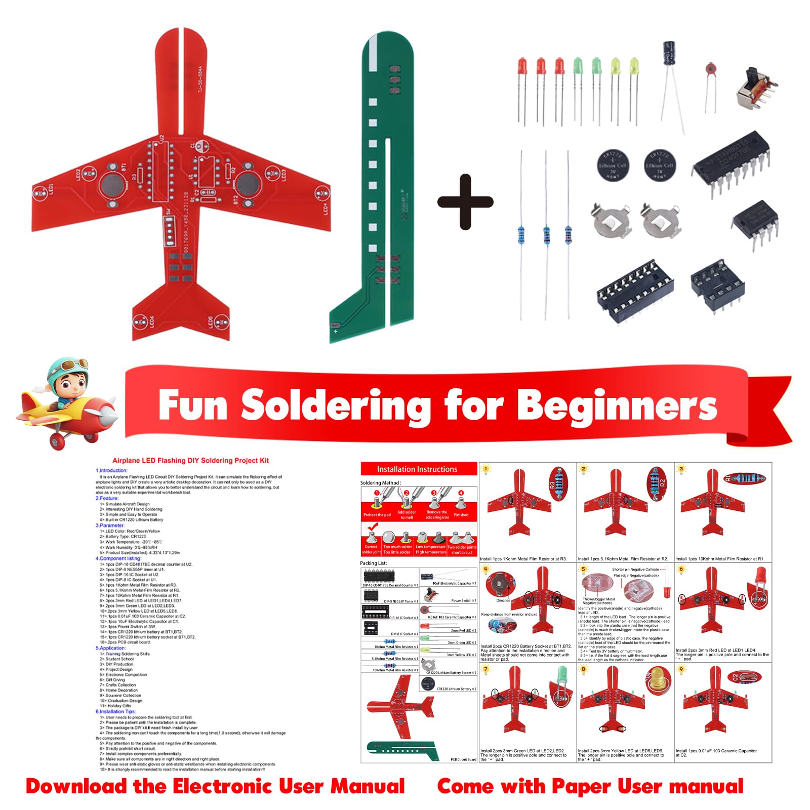 Snapklik.com : Icstation Learn To Solder Airplane Kit For Beginners, 3 ...
