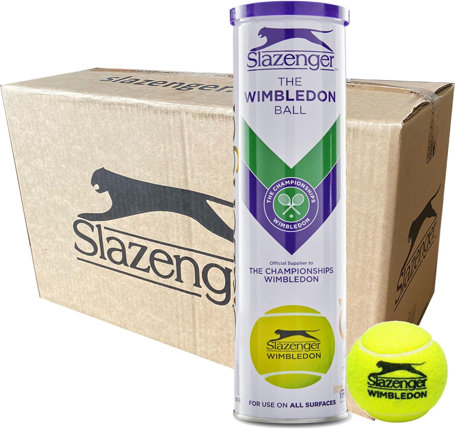 SLAZENGER WIMBLEDON TENNIS BALLS - 6 DOZEN - 18 X 4 BALL CANS : Amazon ...