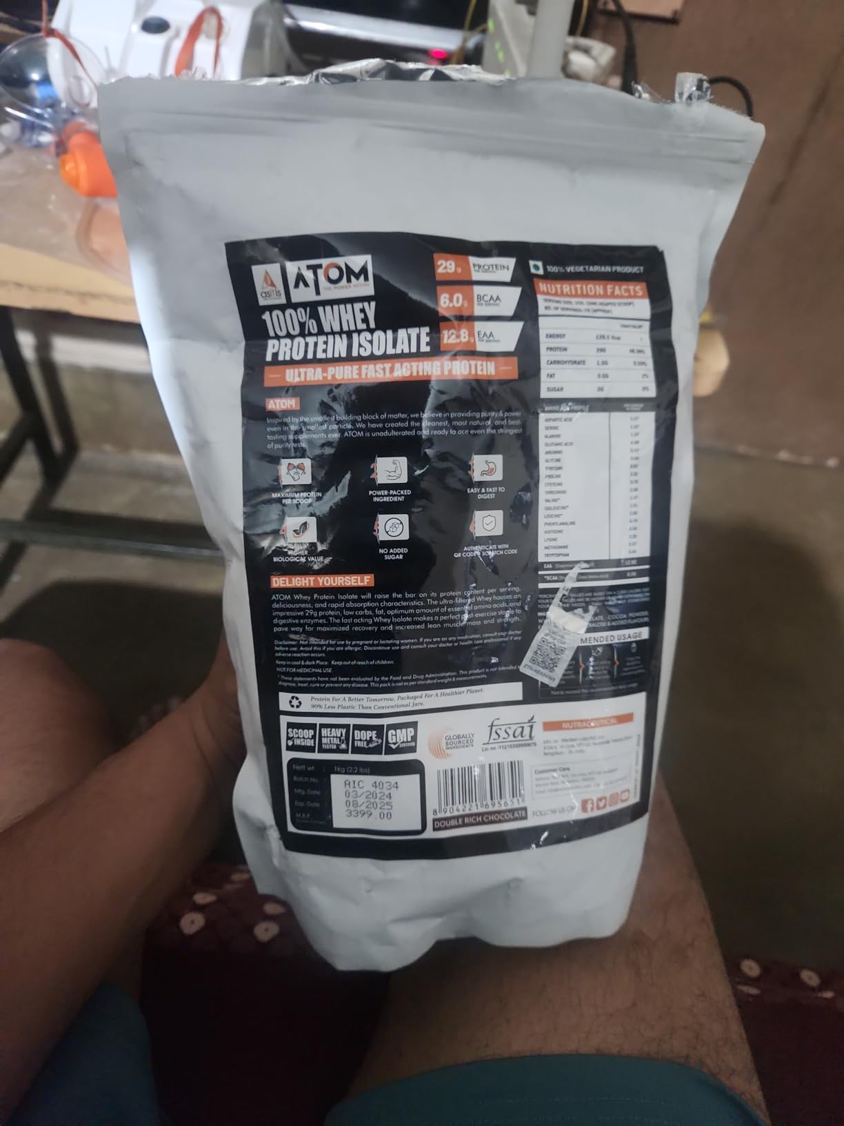 AS-IT-IS ATOM Whey Protein Isolate 1kg | 30g protein, 6.1g BCAA & 13g ...