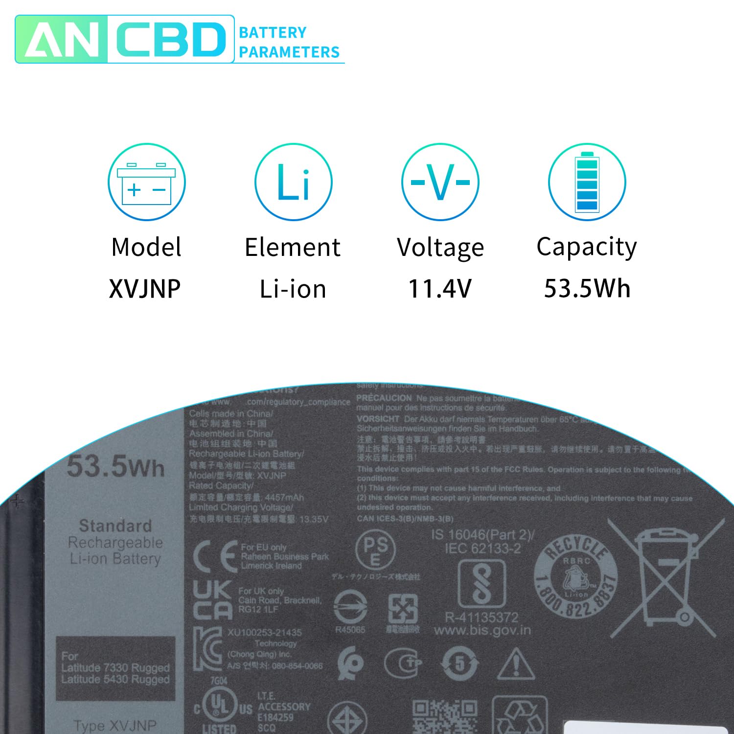 6JRCP XVJNP KD1CT Laptop Battery for Dell Latitude 7330 5430 Rugged ...