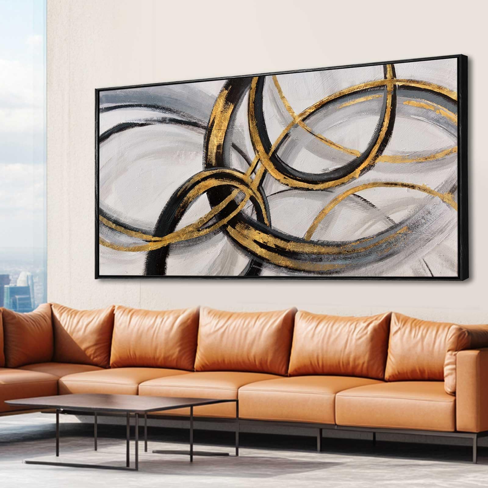 Amazon.com: Large Framed Canvas Wall Art Gold Foil Prints Art Abstract ...