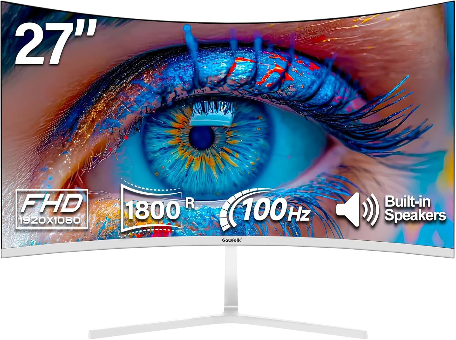 Gawfolk 27-inch Full HD (1920x1080) PC monitor, 100Hz, 1ms, 1800R Eye ...